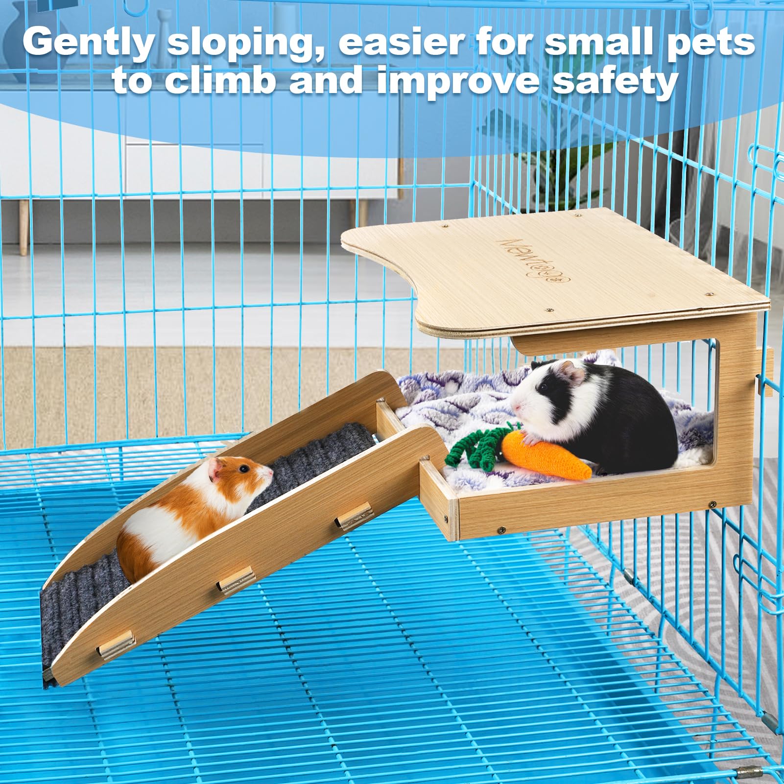 MEWTOGO Guinea Pig Hideout - Natural Wooden Small Animal House Bed with ...