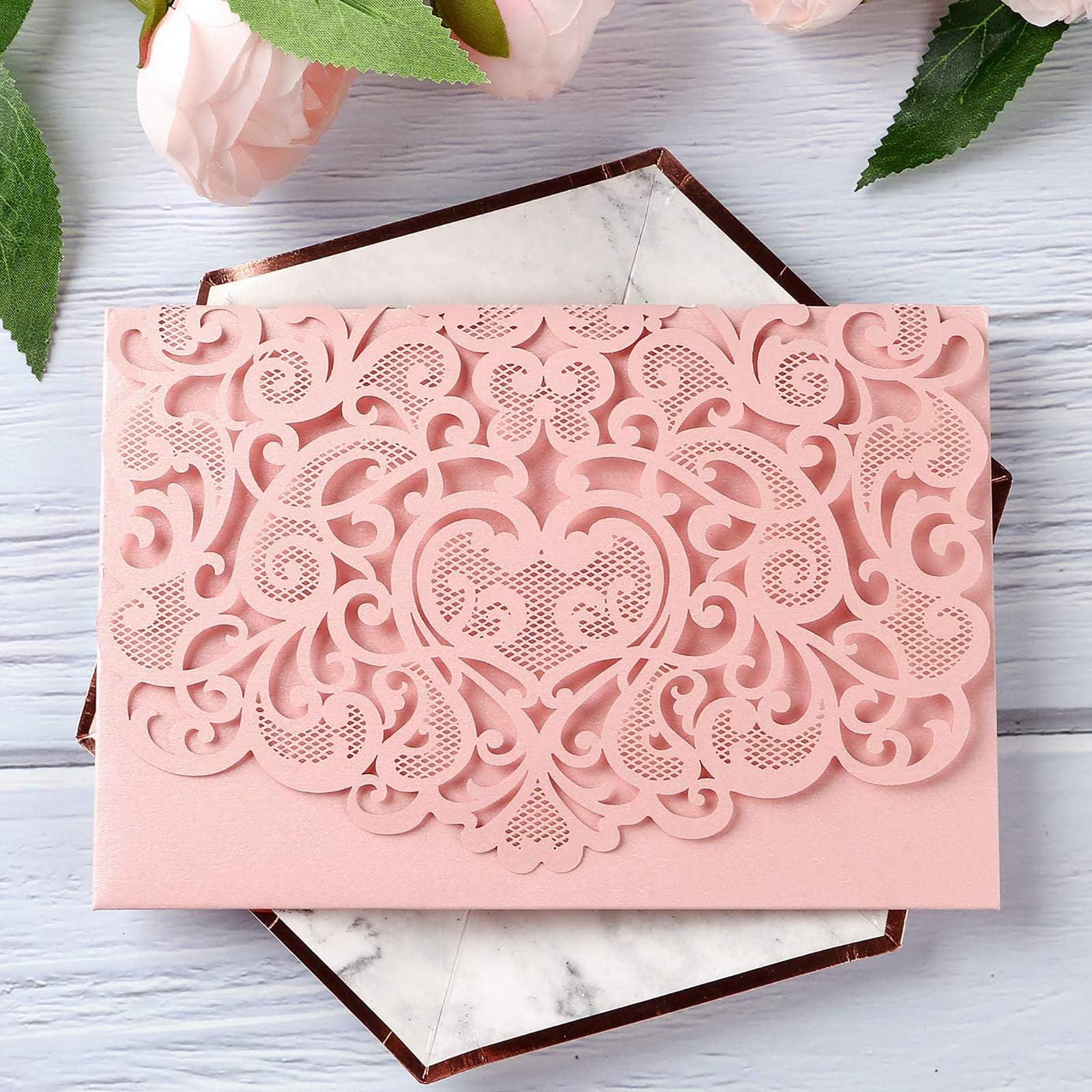 Amazon.com : 25Pcs Pink Wedding Invitations, Glitter Laser Cut ...
