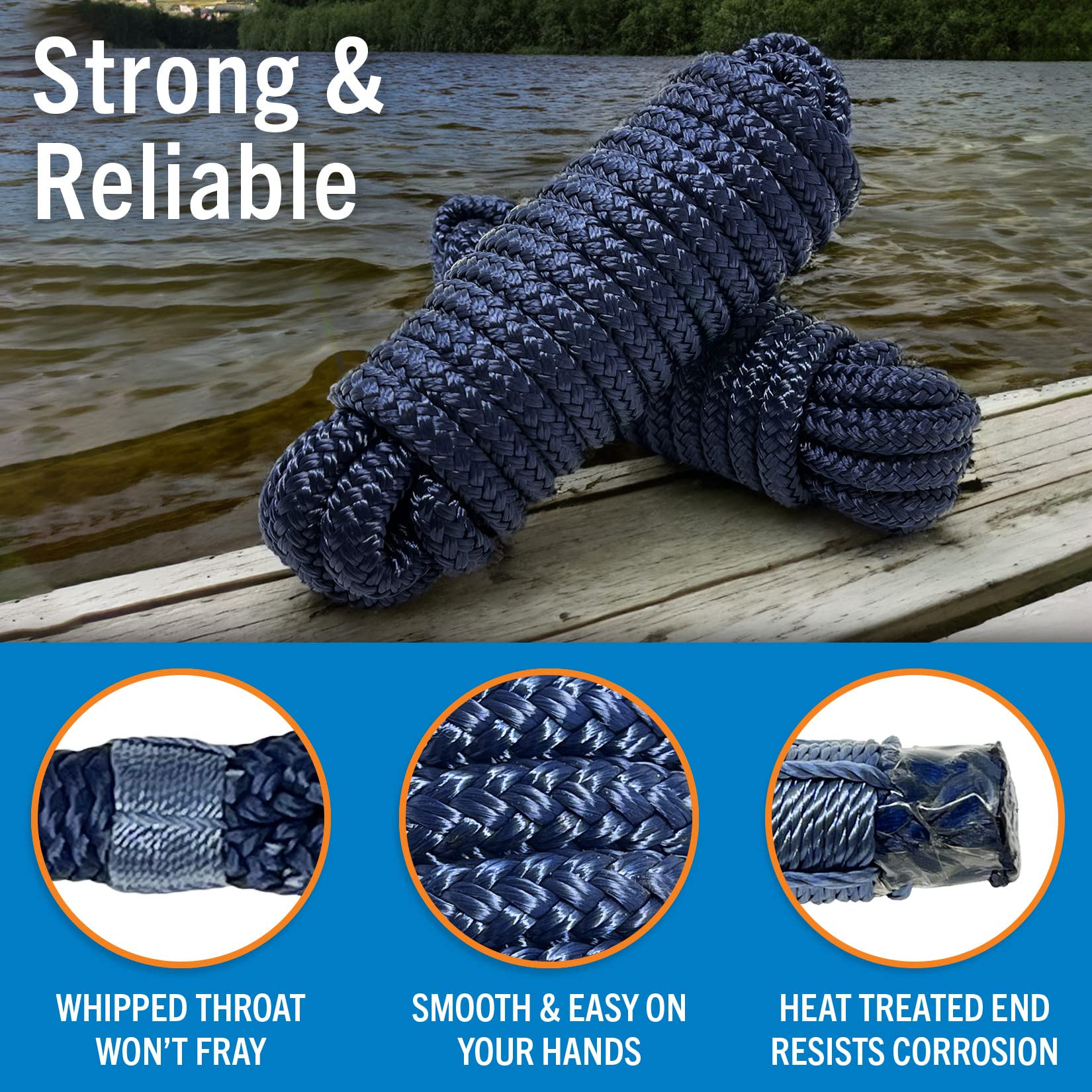 Snapklik.com : Dock Lines Boat Ropes For Docking, 3/8" Double Braided ...