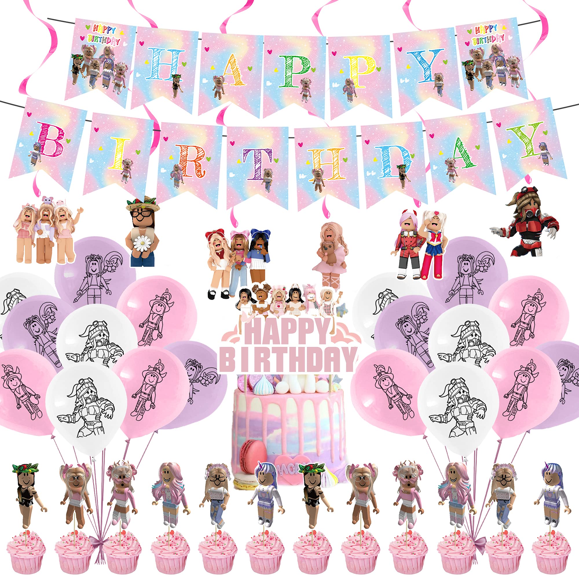 Buy Girl Game Party Decorations Set, Sandbox Game Video Theme Birthday ...