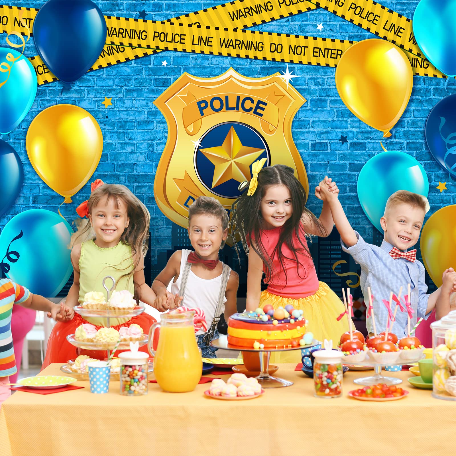 Police Party Photography Banner Police Department Badge Blue Brick Wall ...