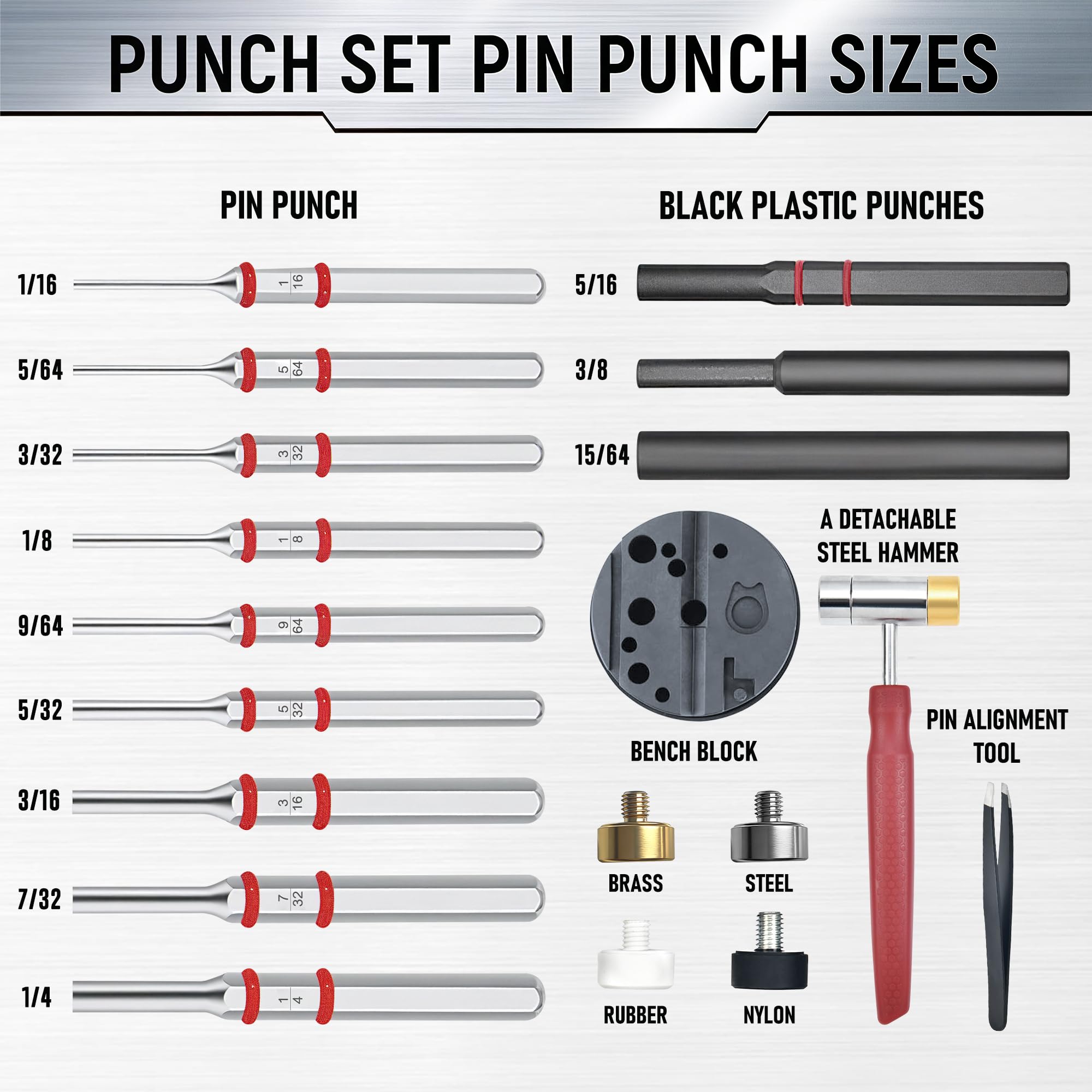 Snapklik.com : W WIREGEAR Punch Set, Steel Roll Pin Punch Set, Punch ...