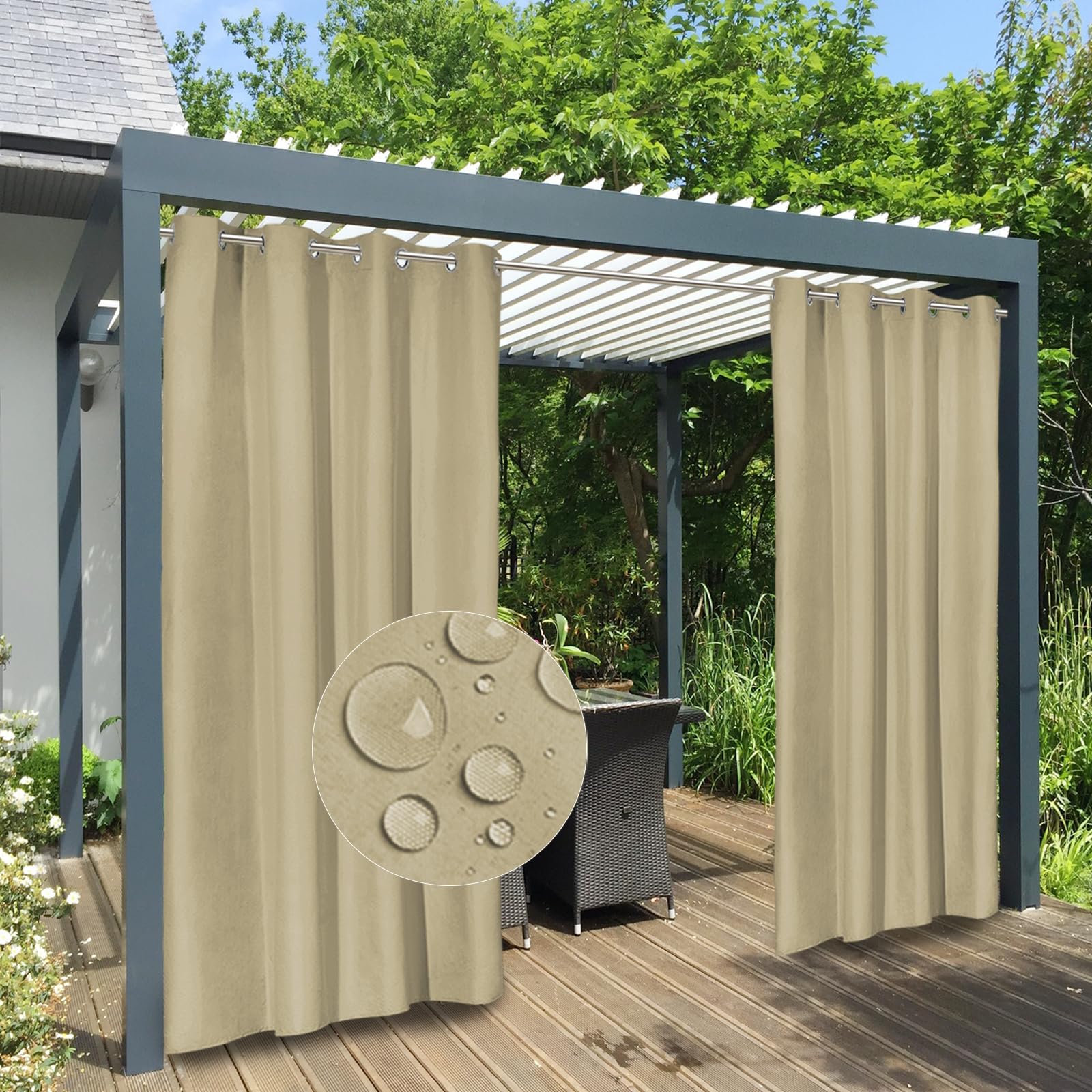 Amazon.com: Easy-Going 100% Waterproof Outdoor Curtains Windproof ...