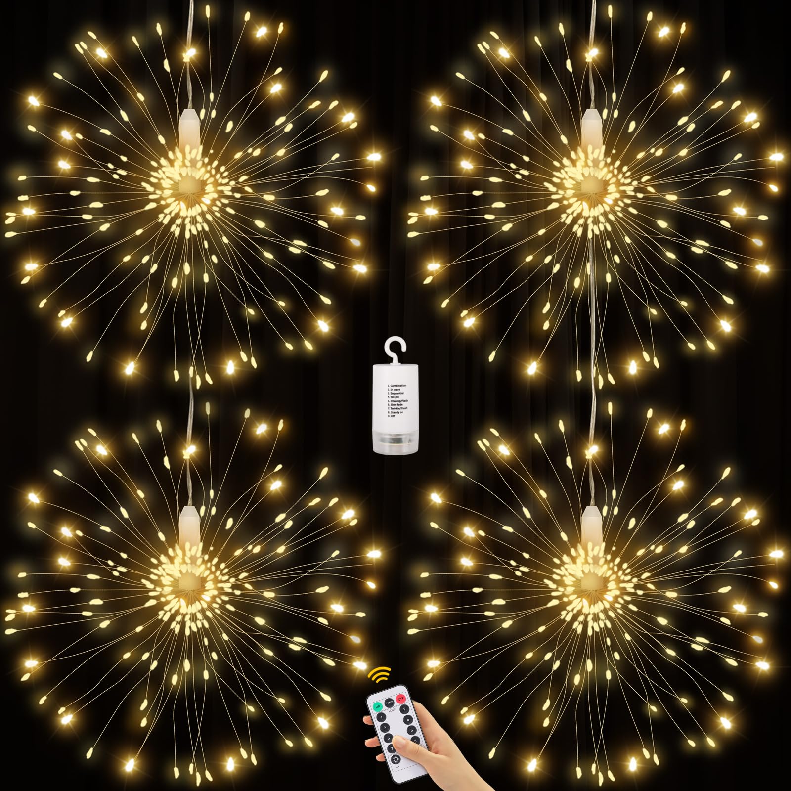 4 Pack Firework Lights 120 LED Copper Wire Firework Lights, 8 Modes ...