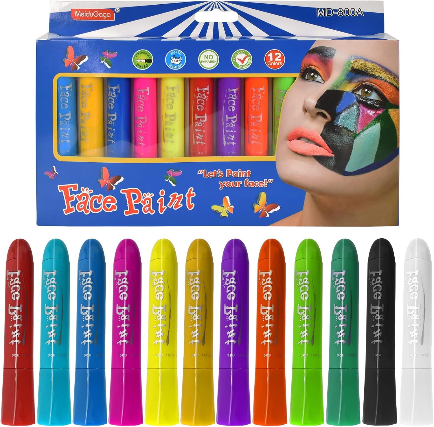 Focenat Face Paint Crayons, 12 Colors Face Painting Kit for Kids, Non ...