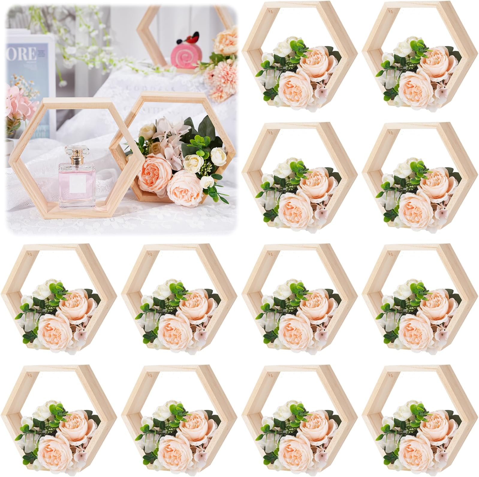 Amazon.com: Woodpeckers ooden Hexagon Floating Shelves with Backs, 2 ...
