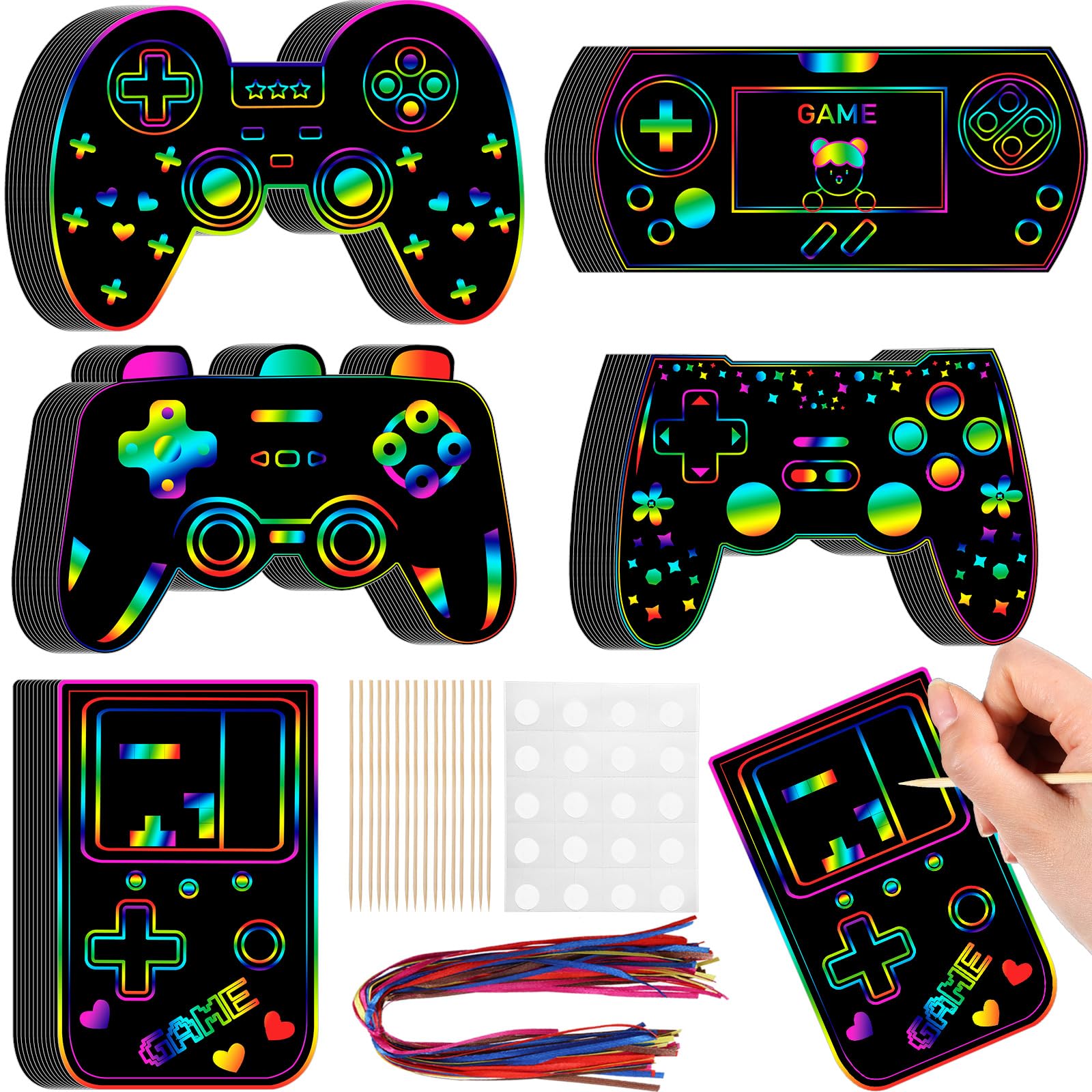 Amazon.com: RoundFunny 60 Pieces Video Game Scratch Cards Gamer Party ...