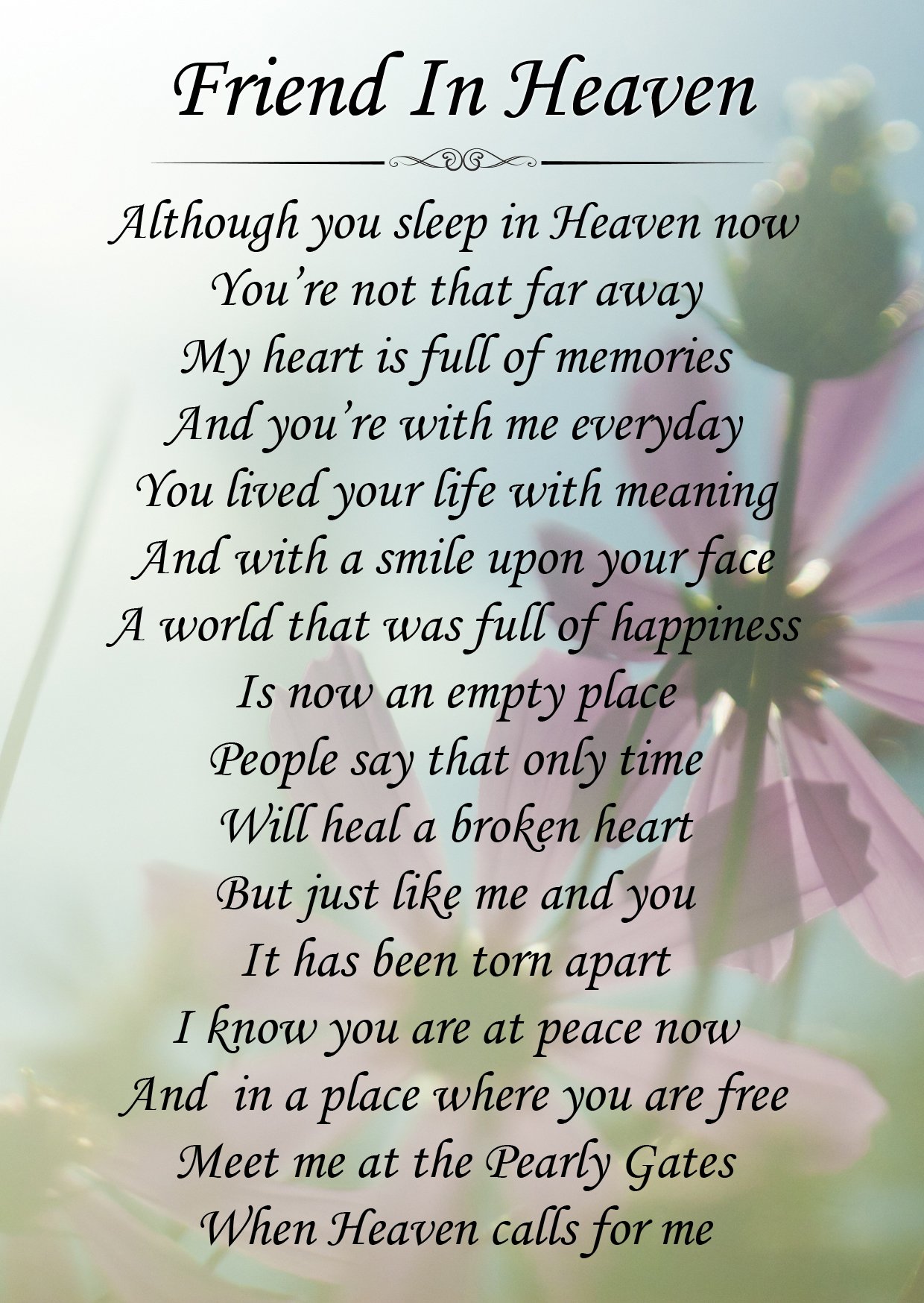 Happy Birthday In Heaven Friend Poem