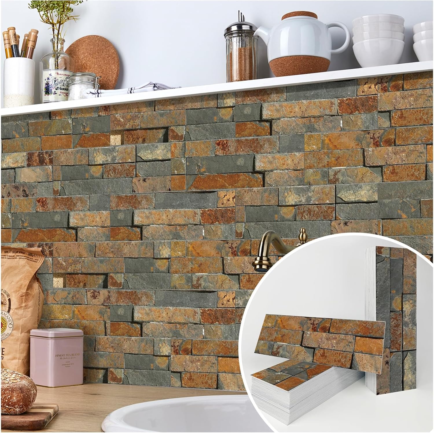 TUOKING 27-Pieces Peel and Stick Backsplash Tiles for Kitchen 4"x 12 ...