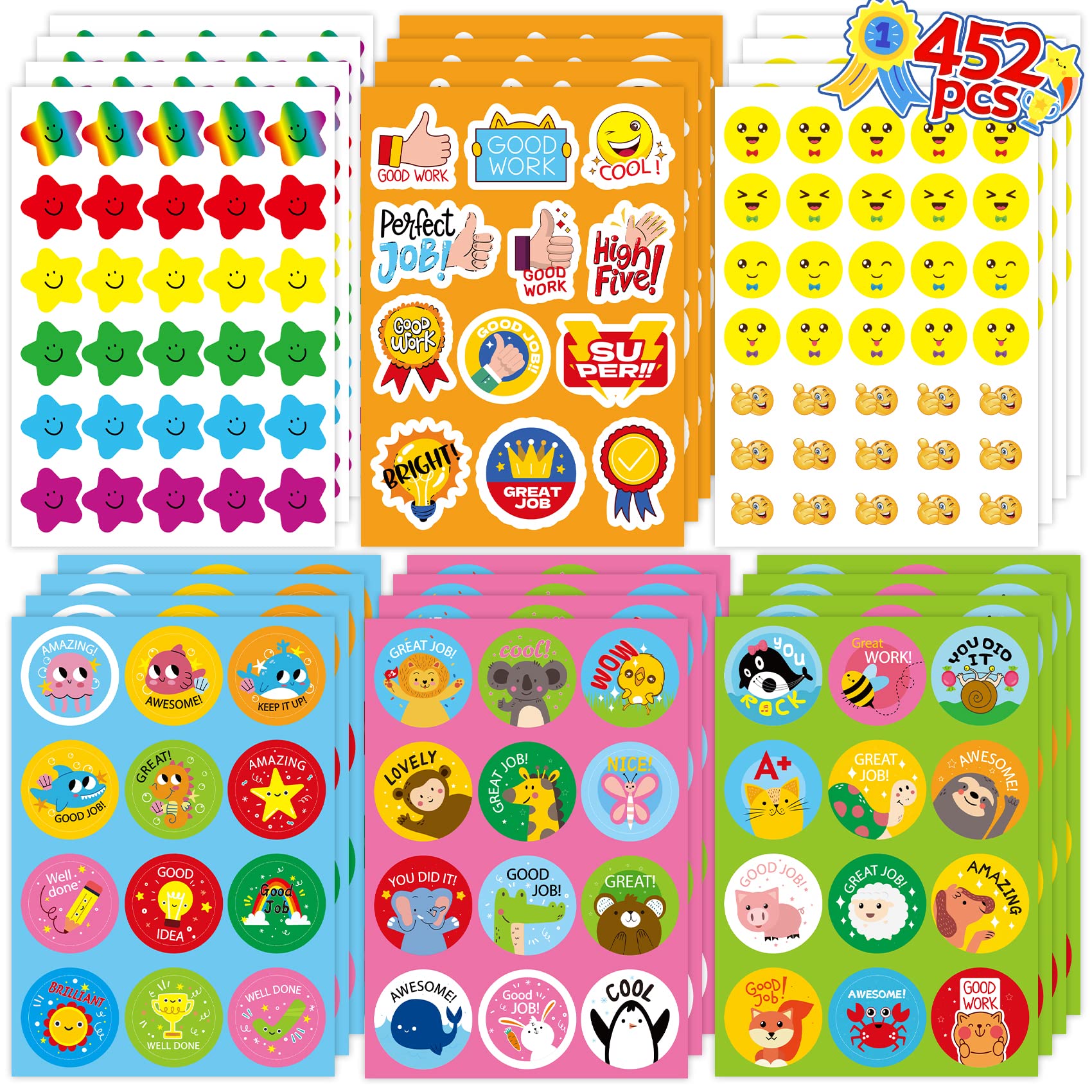 Buy MISS FANTASY Reward Star Stickers for Kids Teachers Students Smiley ...