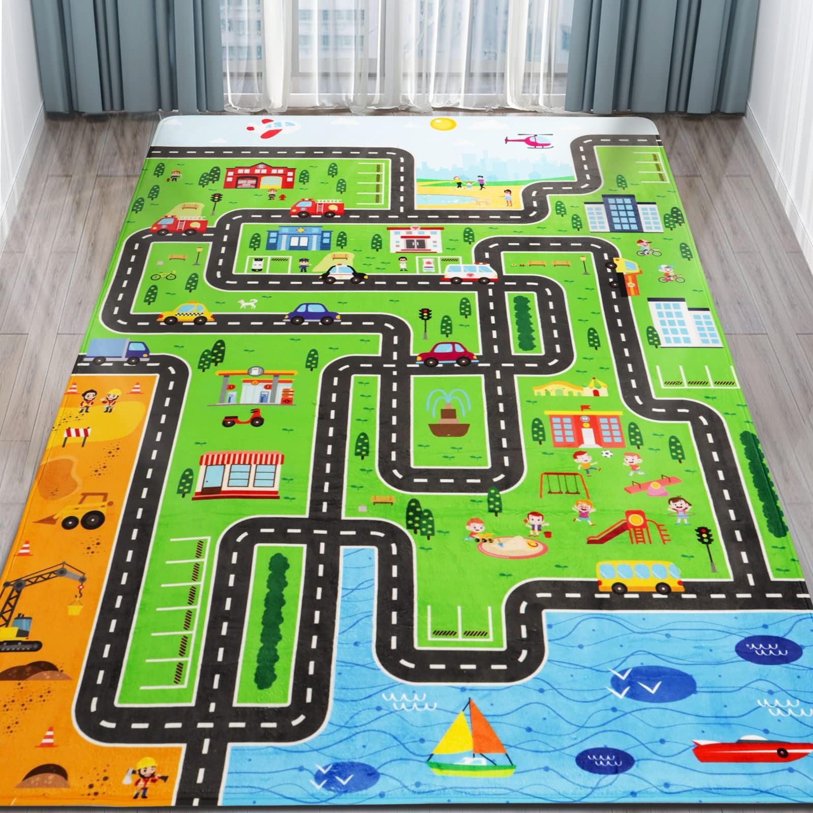Amazon.com: LTKOUGFAM kids Playmat Car Rug, Kids Play Rugs Town City ...