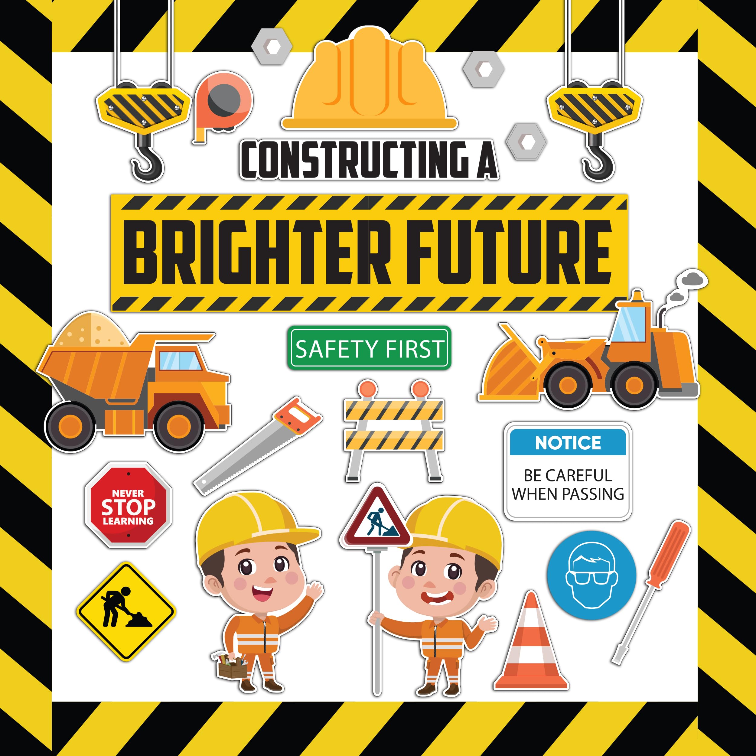 Amazon.com: Decorably 81 Pcs Cutouts Construction Bulletin Board ...