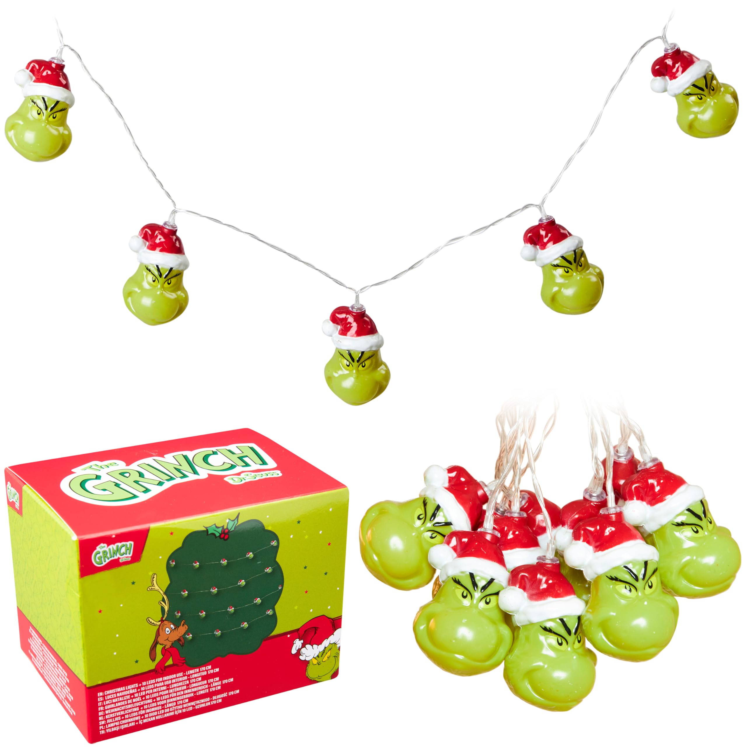 The Grinch LED Christmas String Lights, Battery Operated 170cm Fairy ...