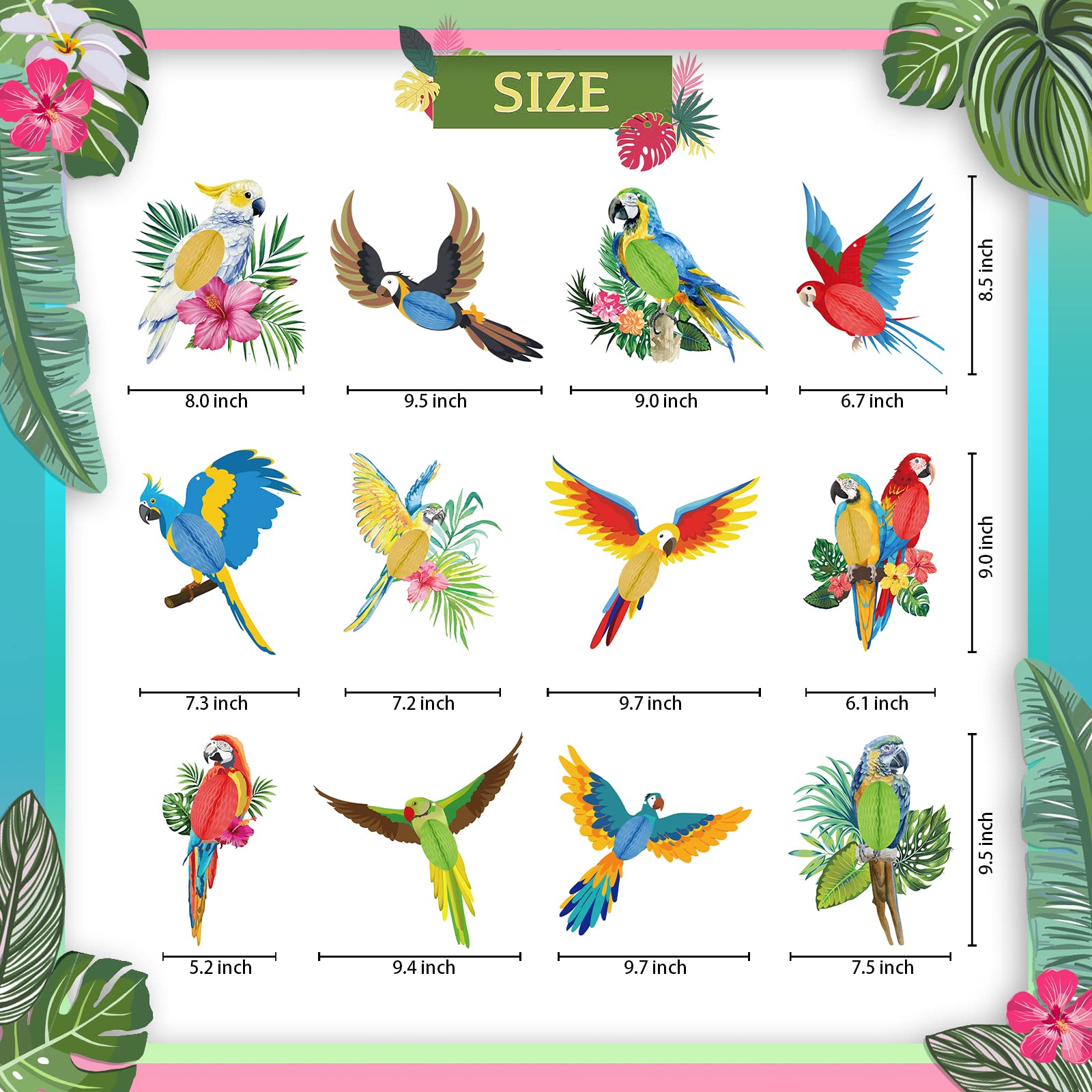 Summer Beach Party Decorations 24 Pcs Tropical Birds Honeycomb Paper ...