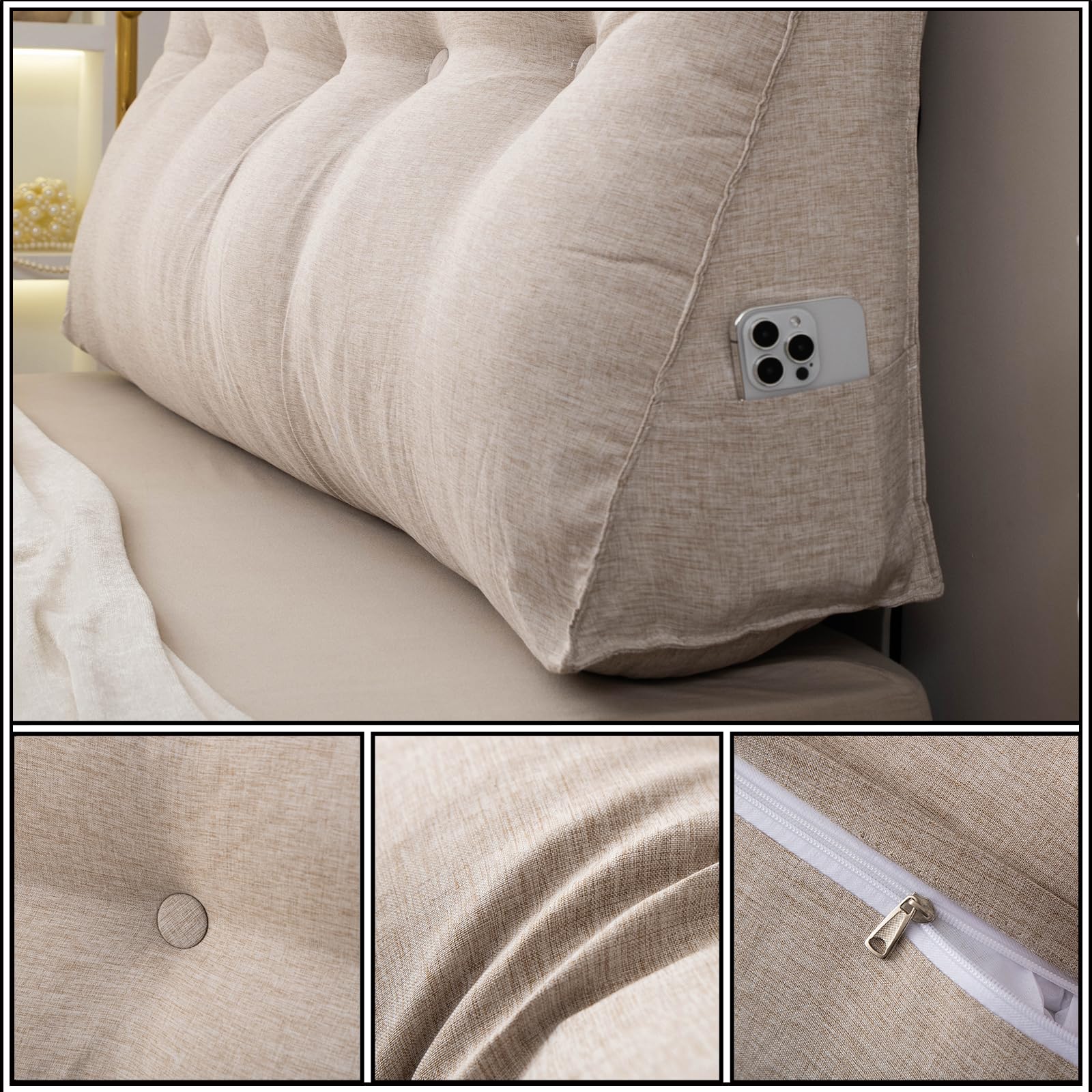 QINFFRRMI Cotton Linen Triangular Wedge Pillow, Removable Headboard ...