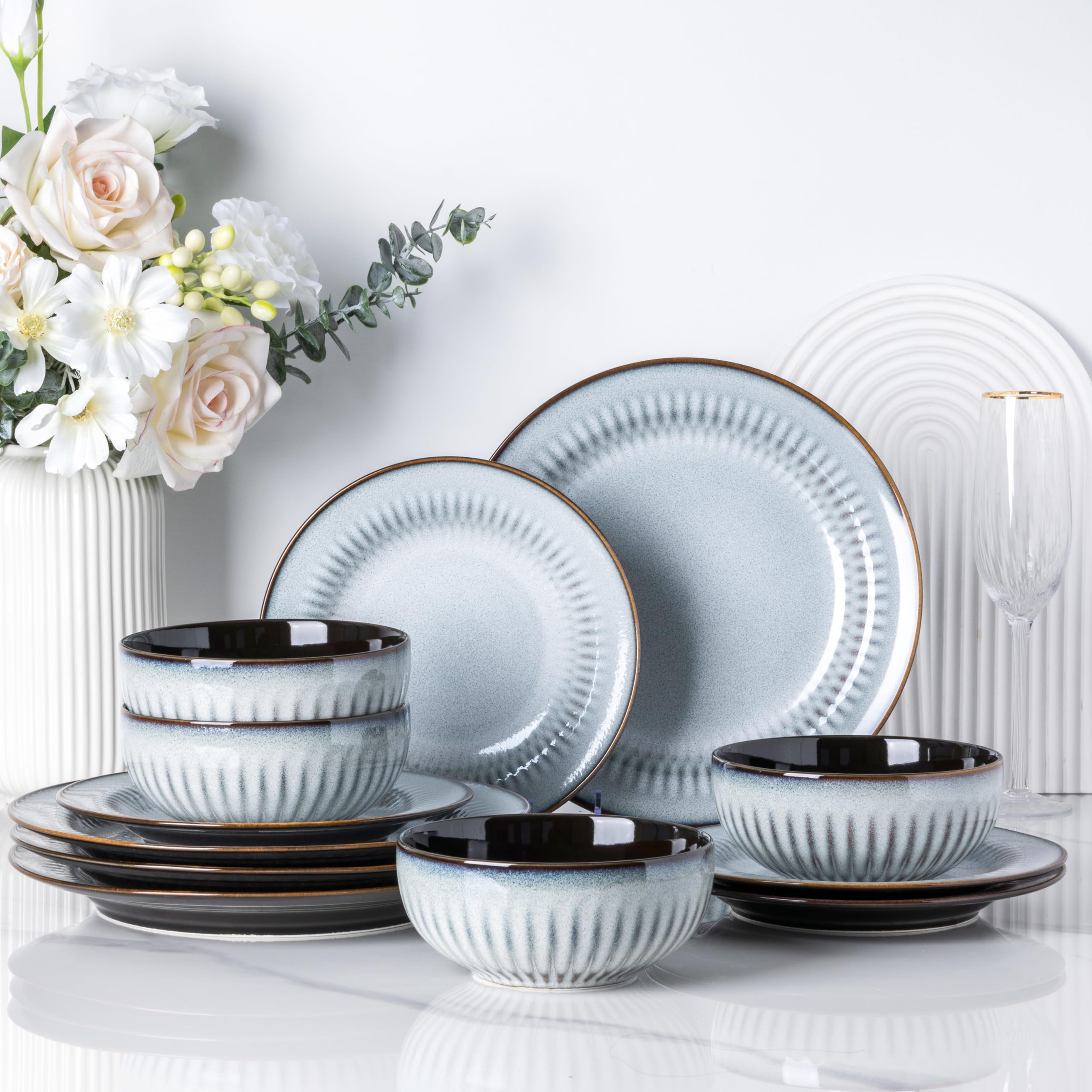 Amazon.com | LERATIO Ceramic Dinnerware Sets,Handcraft Embossed ...