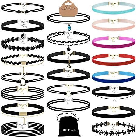Choker Set, 16 PCS Womens Black Velvet Choker Necklace Set Classic ...