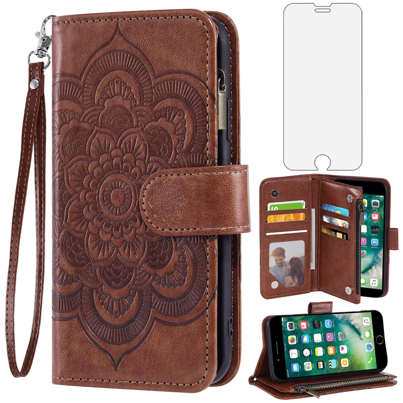 Amazon.com: Asuwish Phone Case for iPhone 7plus 8plus 7/8 Plus Wallet Cover with Tempered Glass ...