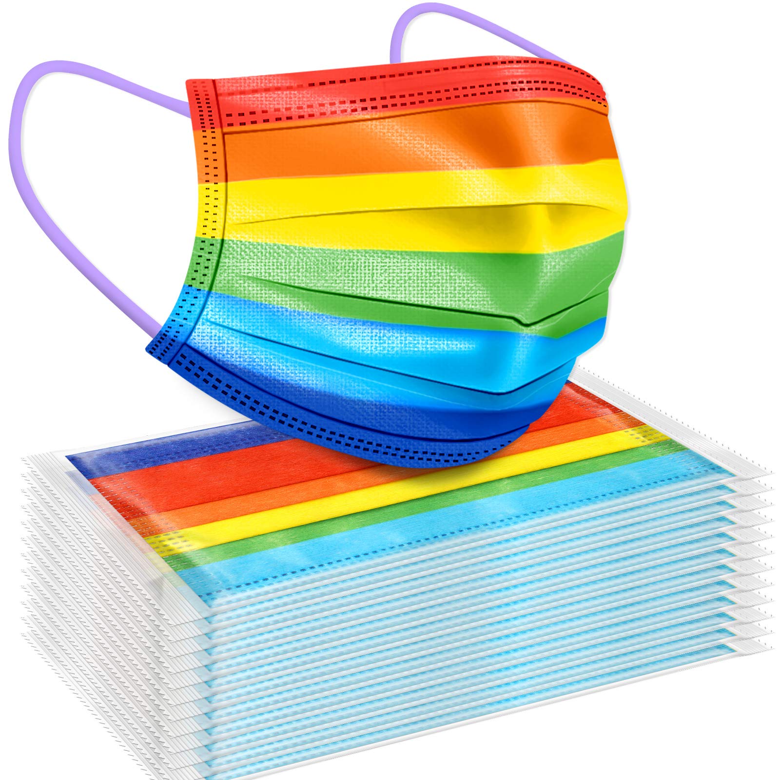 Amazon.com: 50PCS Disposable Face Mask Rainbow Colors 3-Layer ...