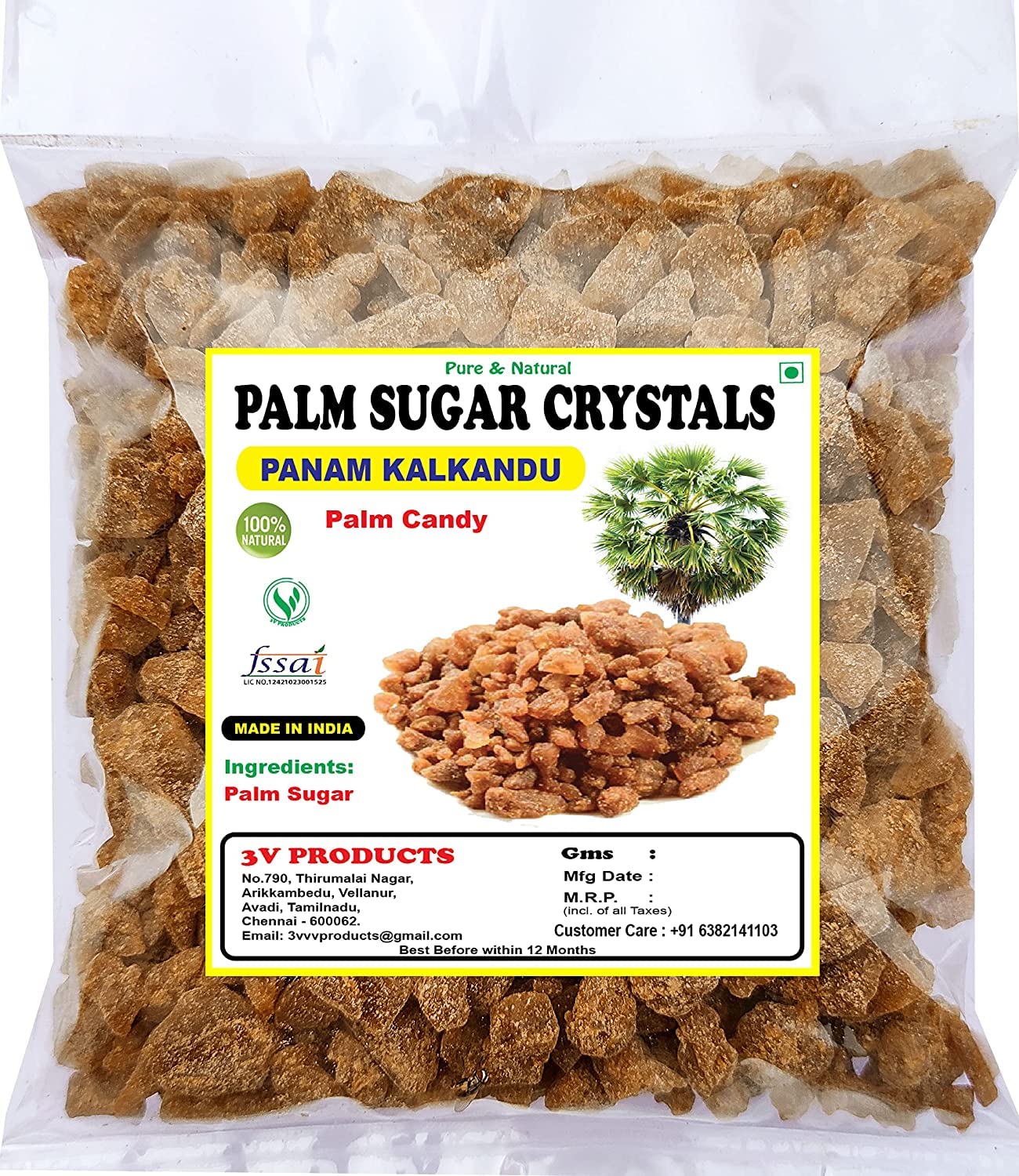 3V PRODUCTS Natural Palm Sugar Crystals 1Kg | Panam kalkandu | Palm ...