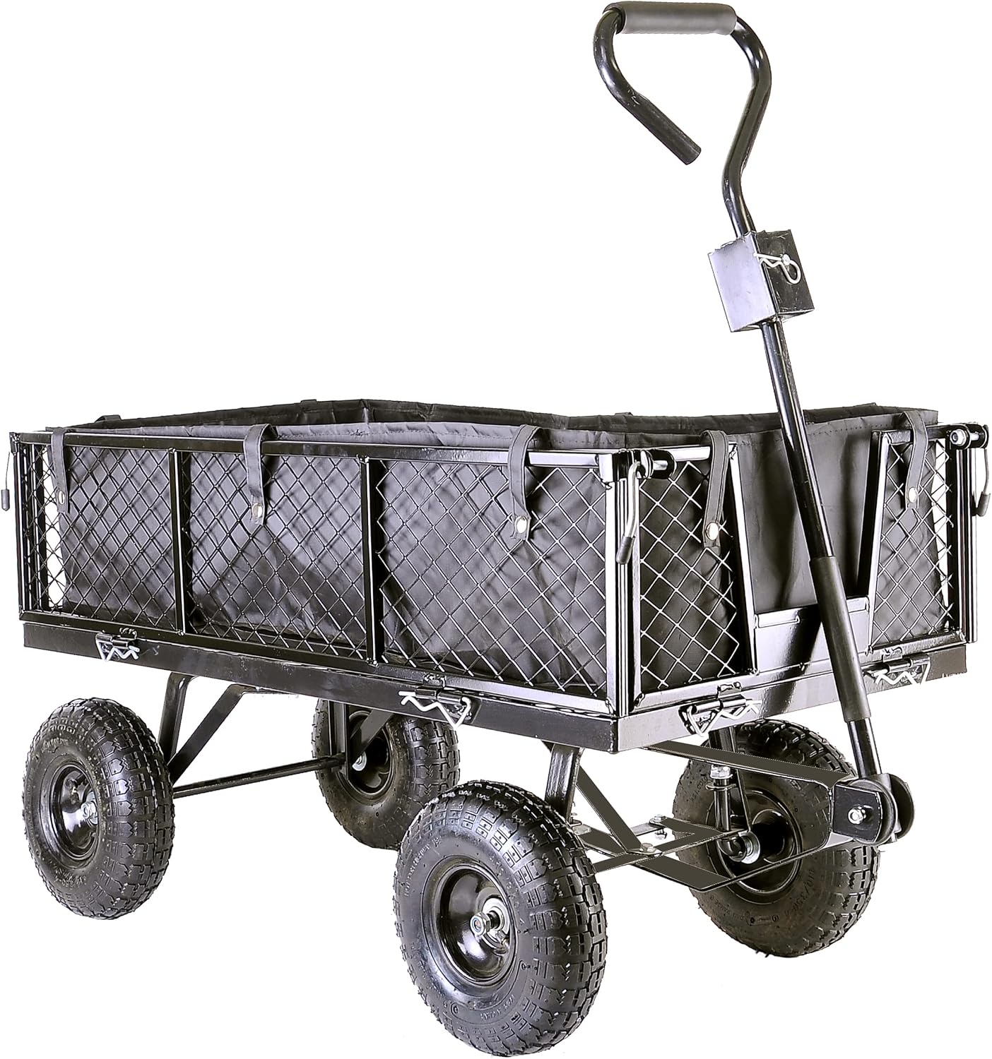 Garden TRAILER Cart Pull Along Trolley 350kg Heavy Duty Black Mesh ...
