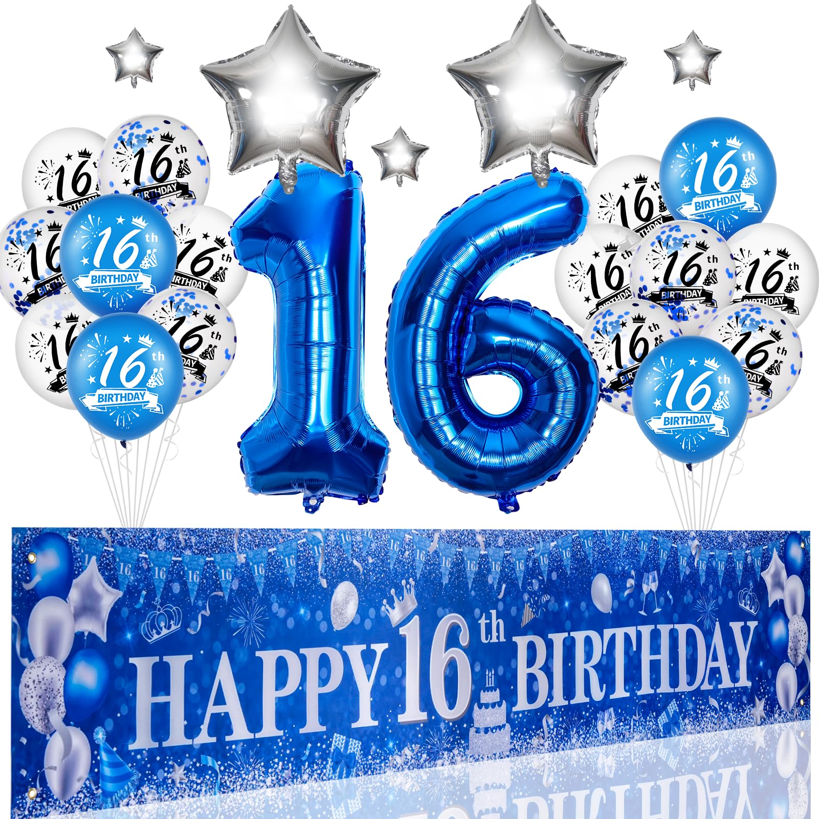 16th Birthday Decorations for Boys Girls, Navy Blue Aluminum Foil ...
