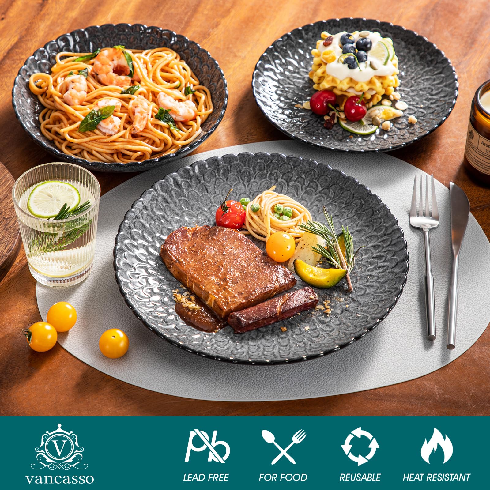 vancasso Dinnerware Sets Gray Reactive Glaze Crockery Set, 12-Piece ...