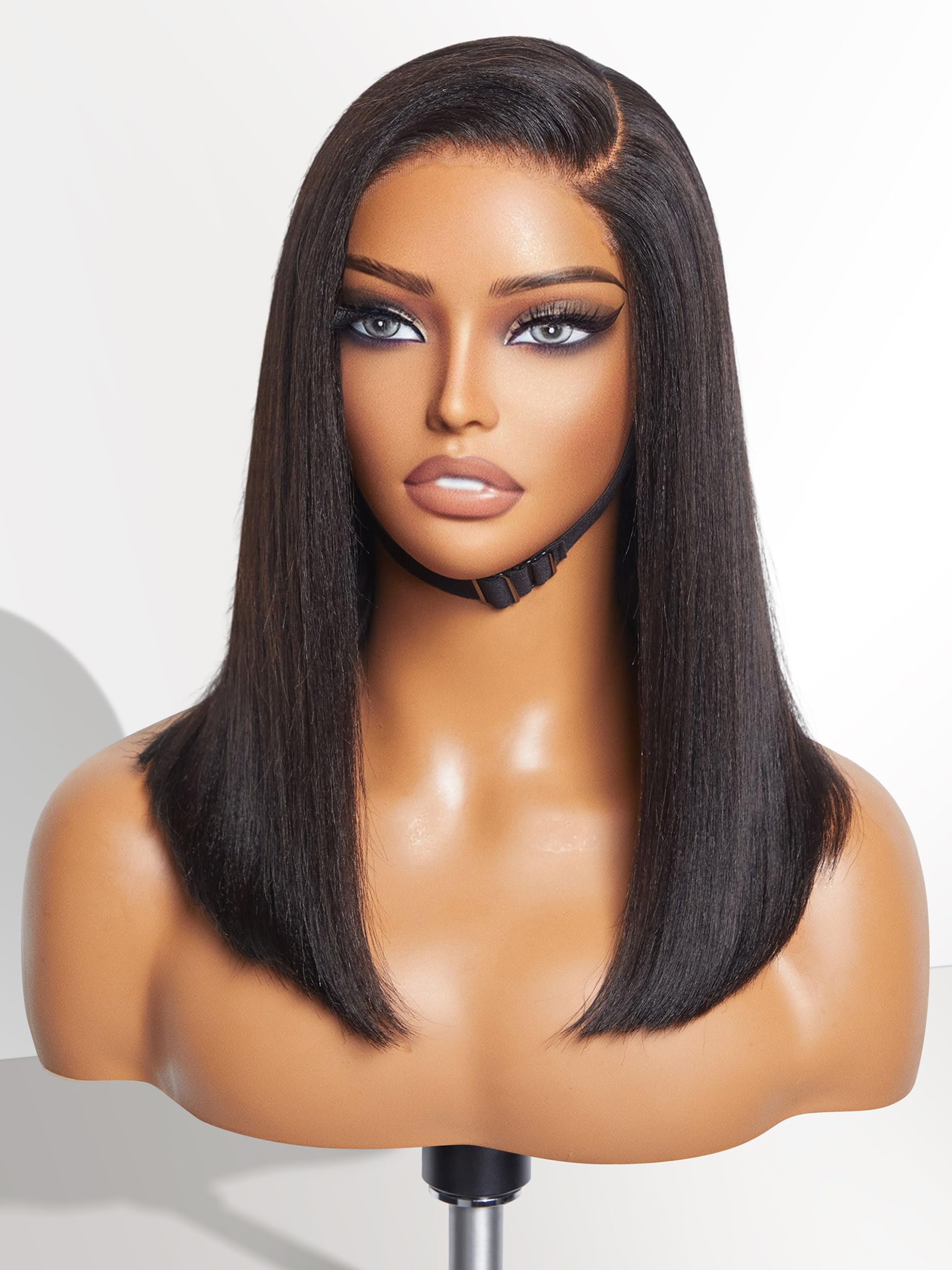 Amazon.com : LUVME HAIR 14 Inch Light Yaki Straight Bob Wig Human Hair ...