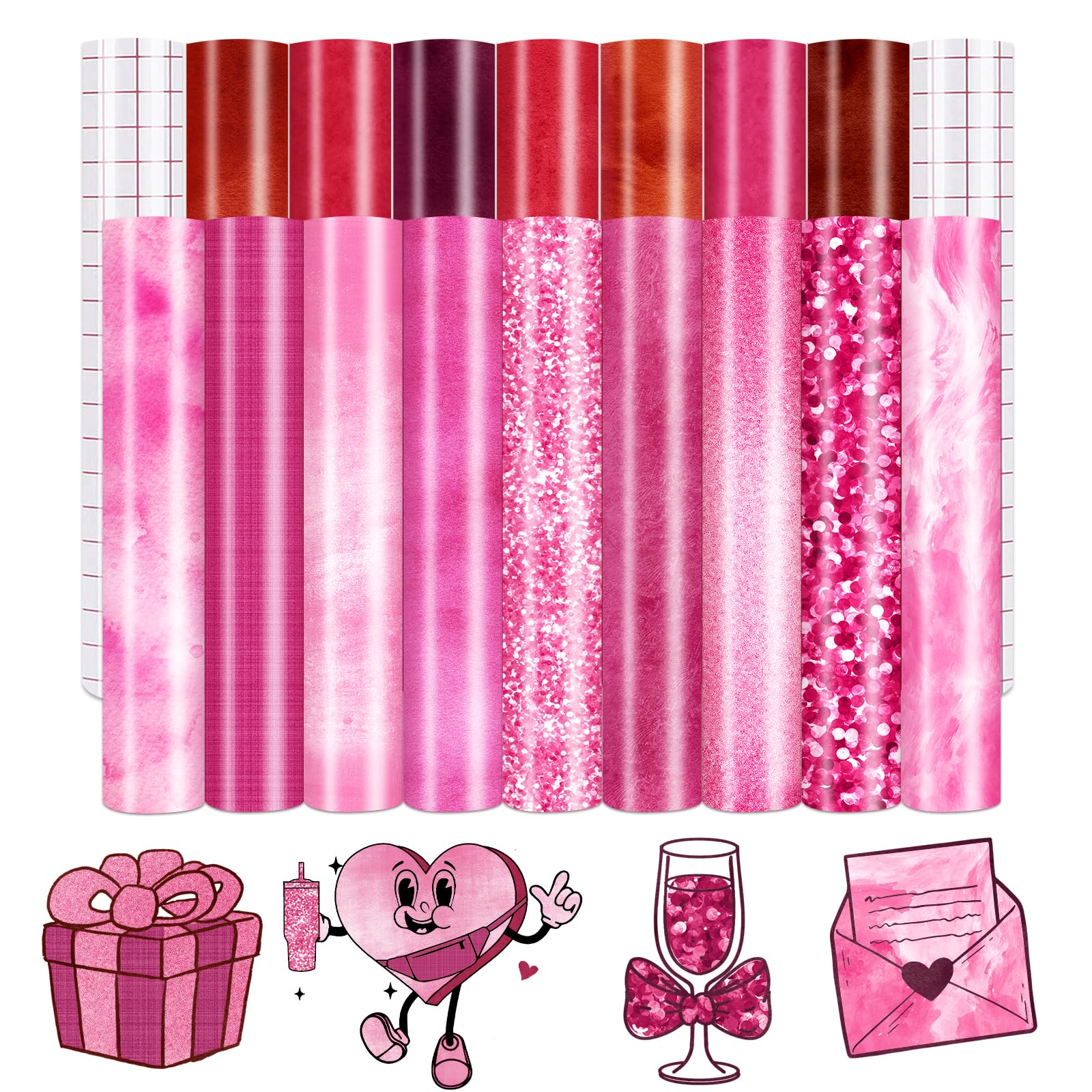 Amazon.com: HTVSTD Fuchsia Pink Permanent Vinyl - 16sheets 12"x10" Pink ...