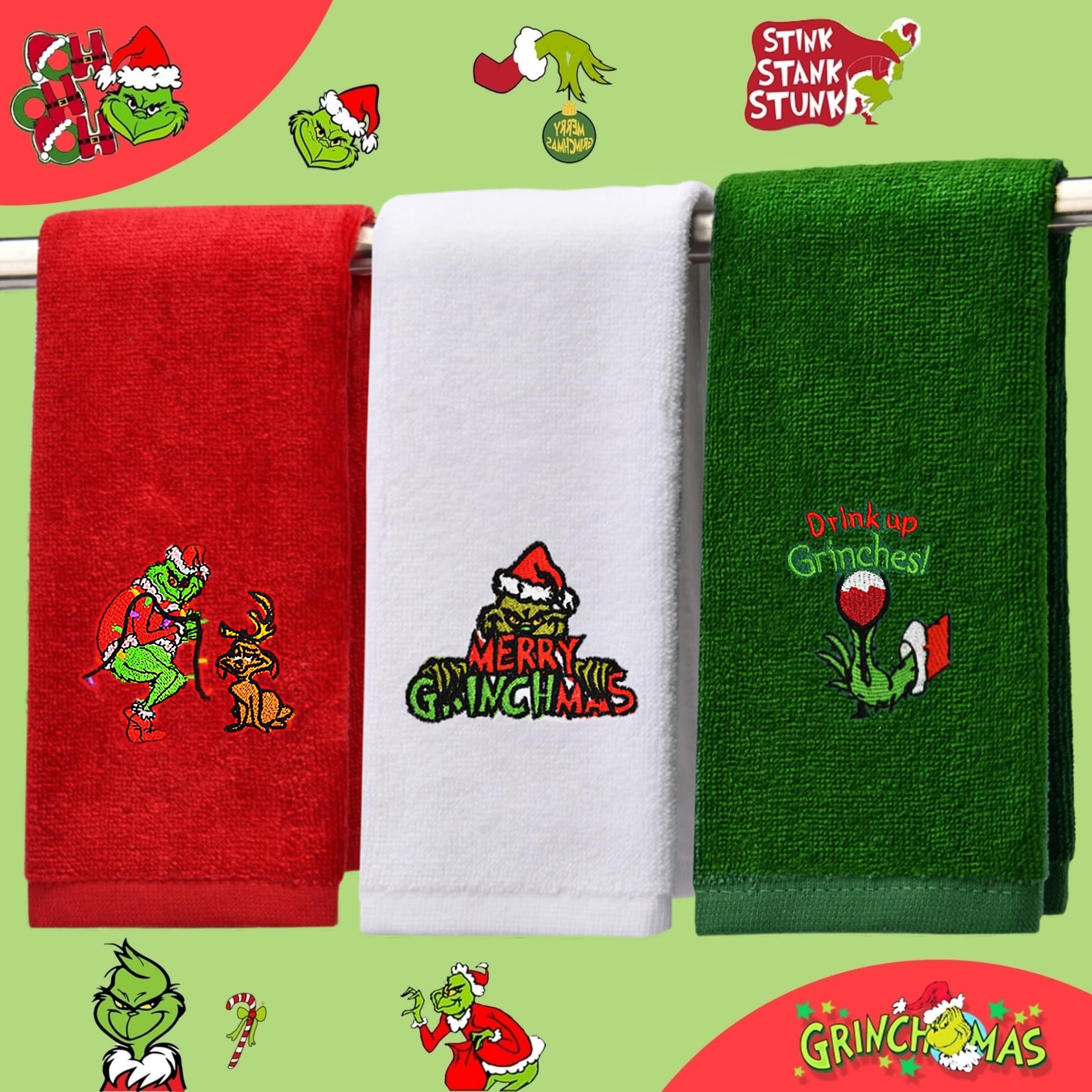 Veramedy Christmas Grinch Hand Towels 16" x 27", 100% Pure Cotton ...