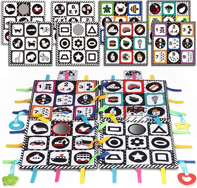 teytoy Black and White Baby Toys, High Contrast Tummy Time Square Mats ...