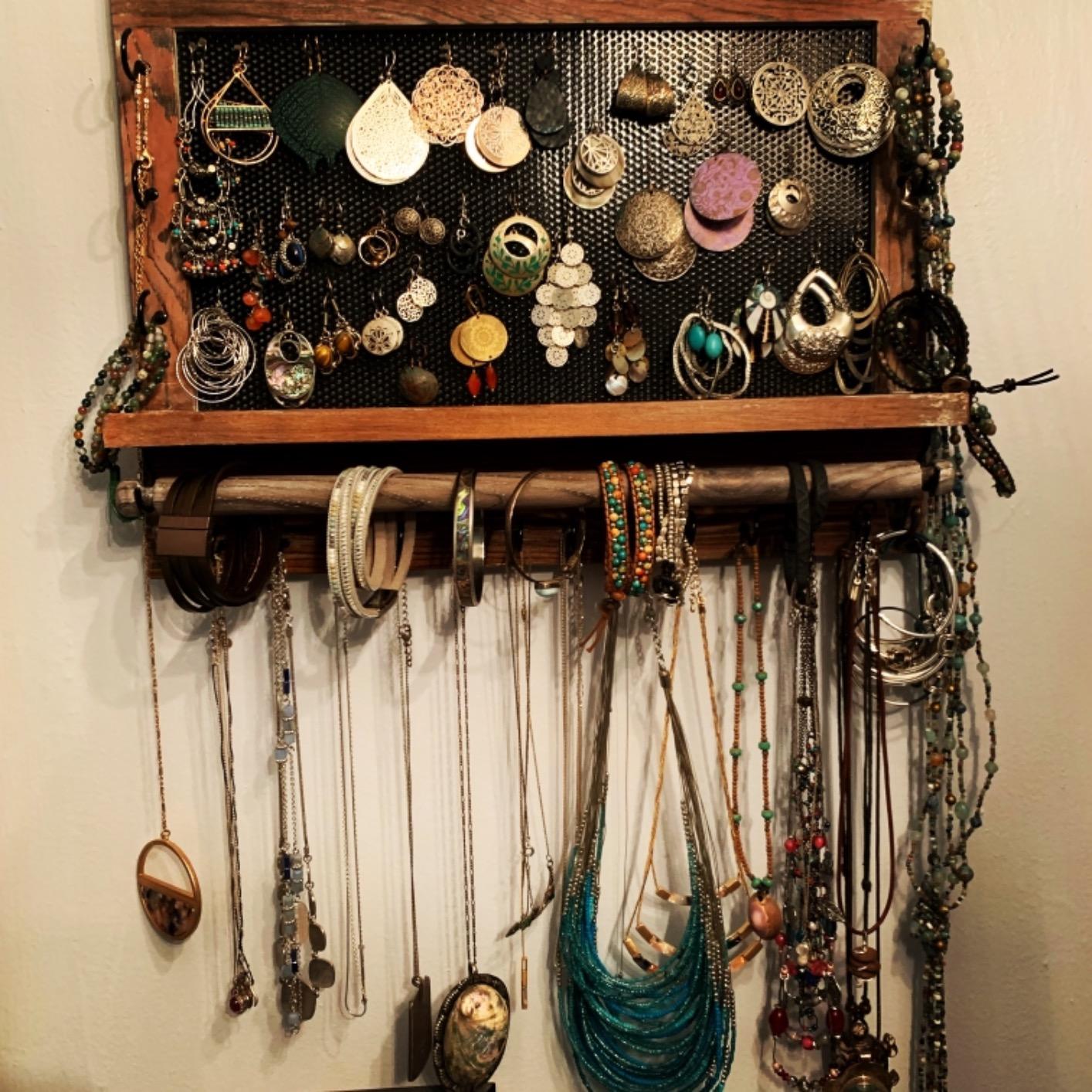 Amazon.com: MyGift Wall-Mounted Wood Jewelry Rack with Perforated ...