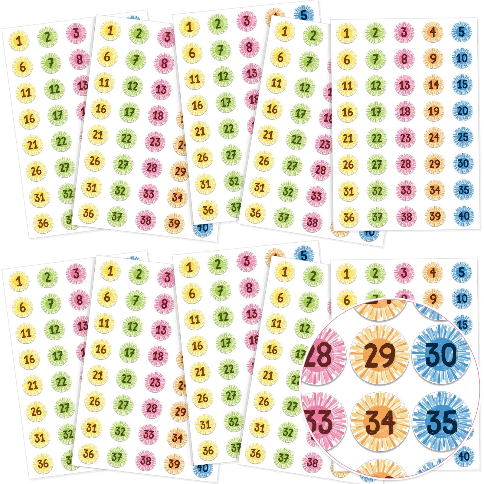 Amazon.com : Pasimy 12 Sheet Numbers Stickers 1-40 Numbers for ...
