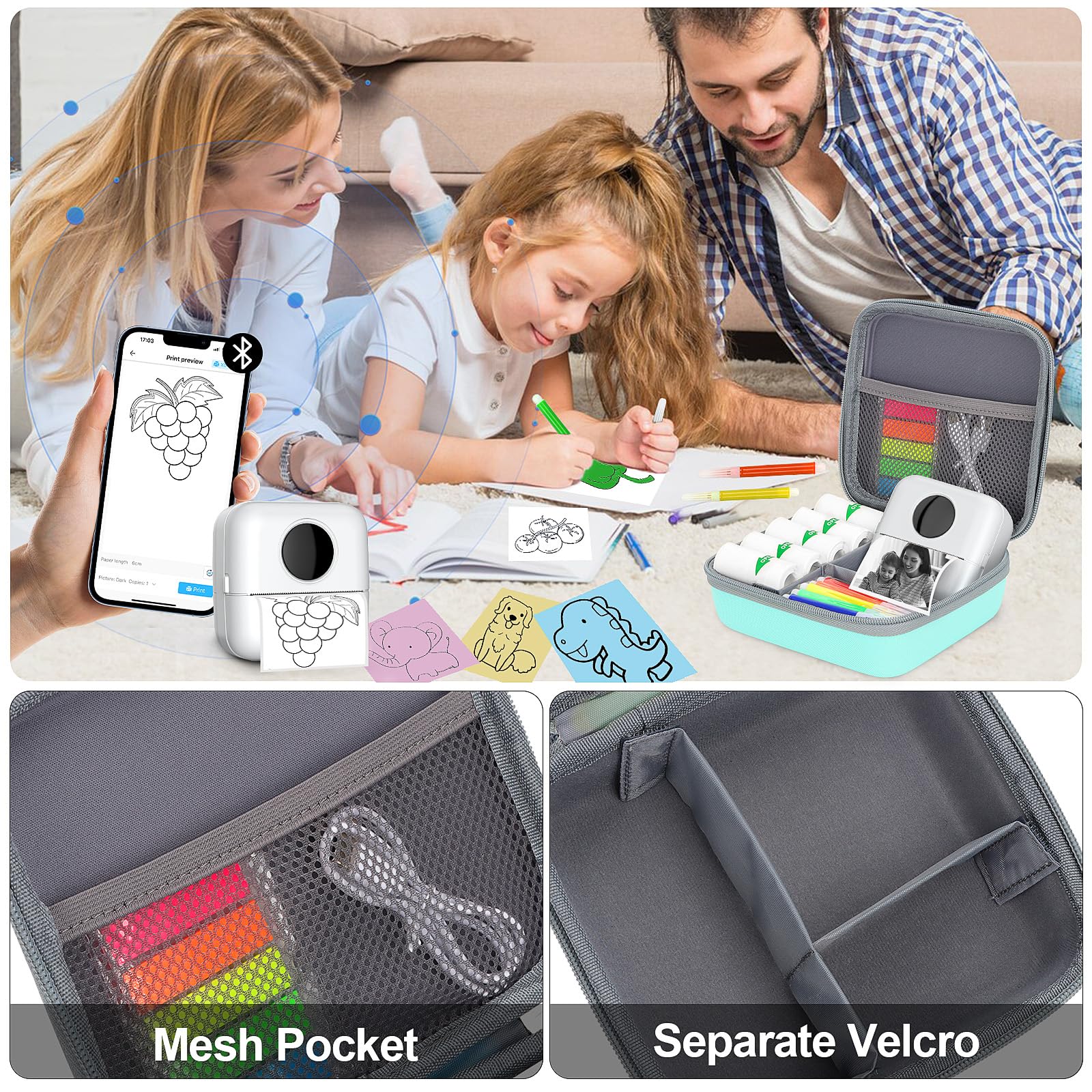 Snapklik.com : HuiJuKeJi Mini Sticker Printer Case,High-capacity Hard ...