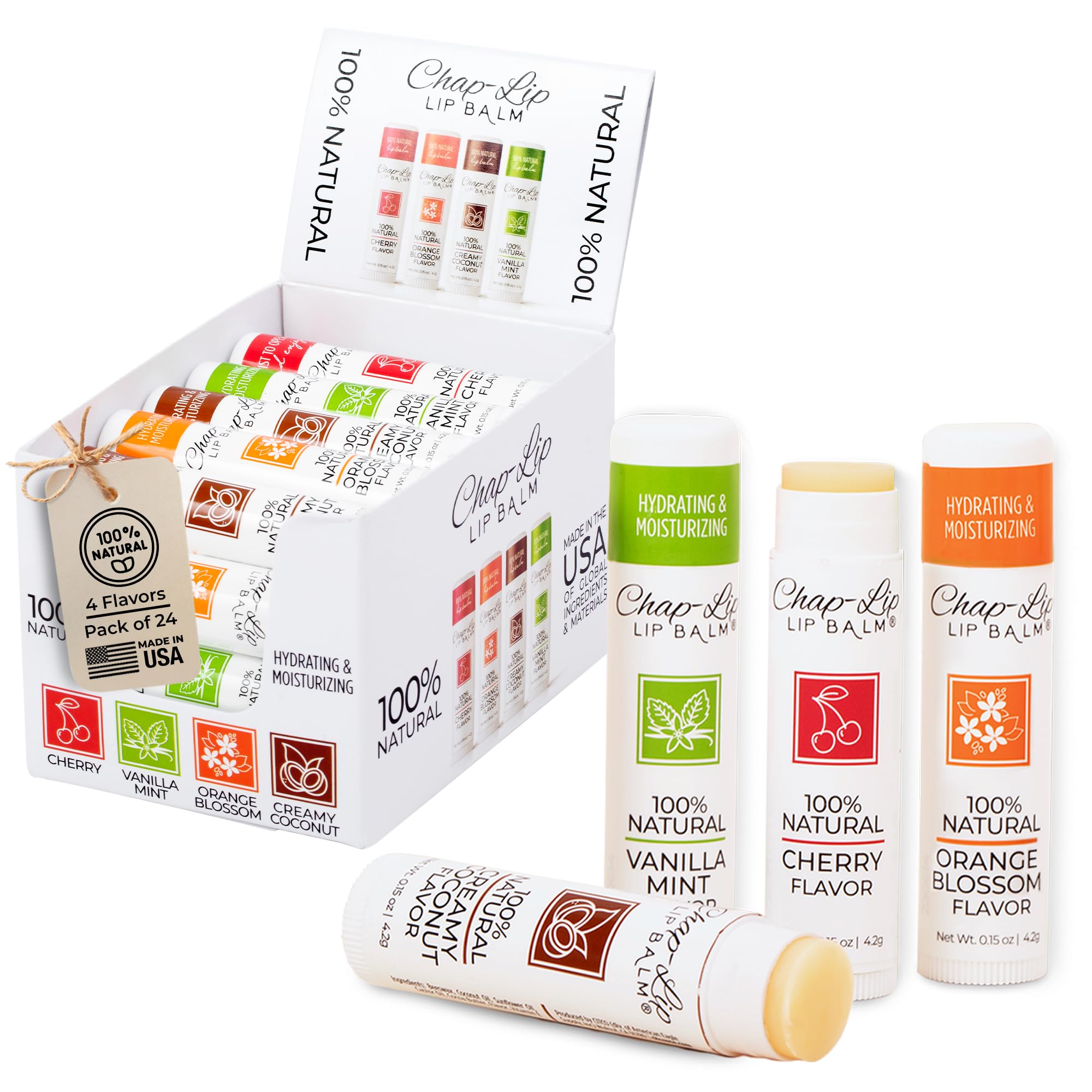 Chap-Lip 100% Natural Lip Balm Set - Hydrating and Moisturizing Beeswax ...