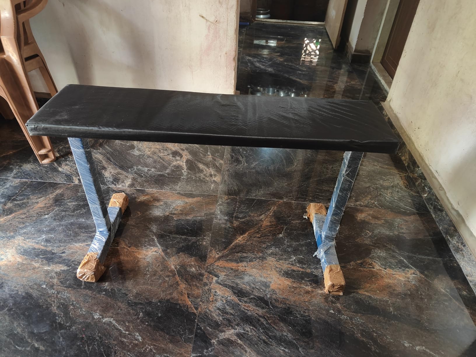 Excellfit Fitness Blue Pipe Flat Gym Bench Home Workout Multipurpose ...