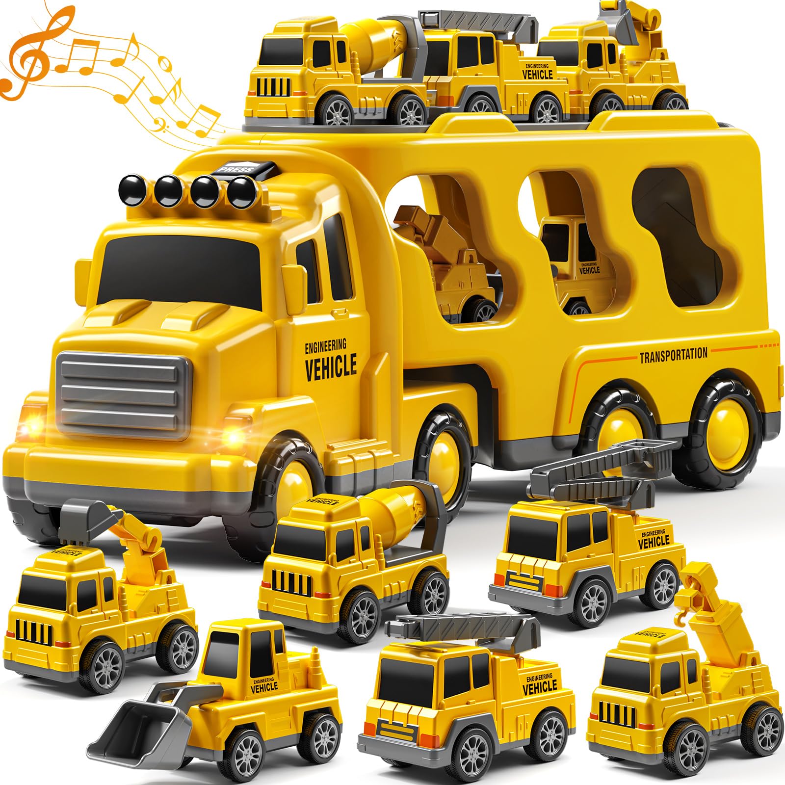 Amazon.com: JUKUDAHU 7-in-1 Construction Truck Toys Sets for 3 4 5 6 ...
