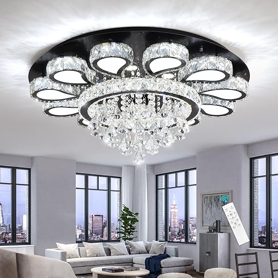 HAIXIANG Glam Crystal Chandelier for Living Room Dining Room Flush ...