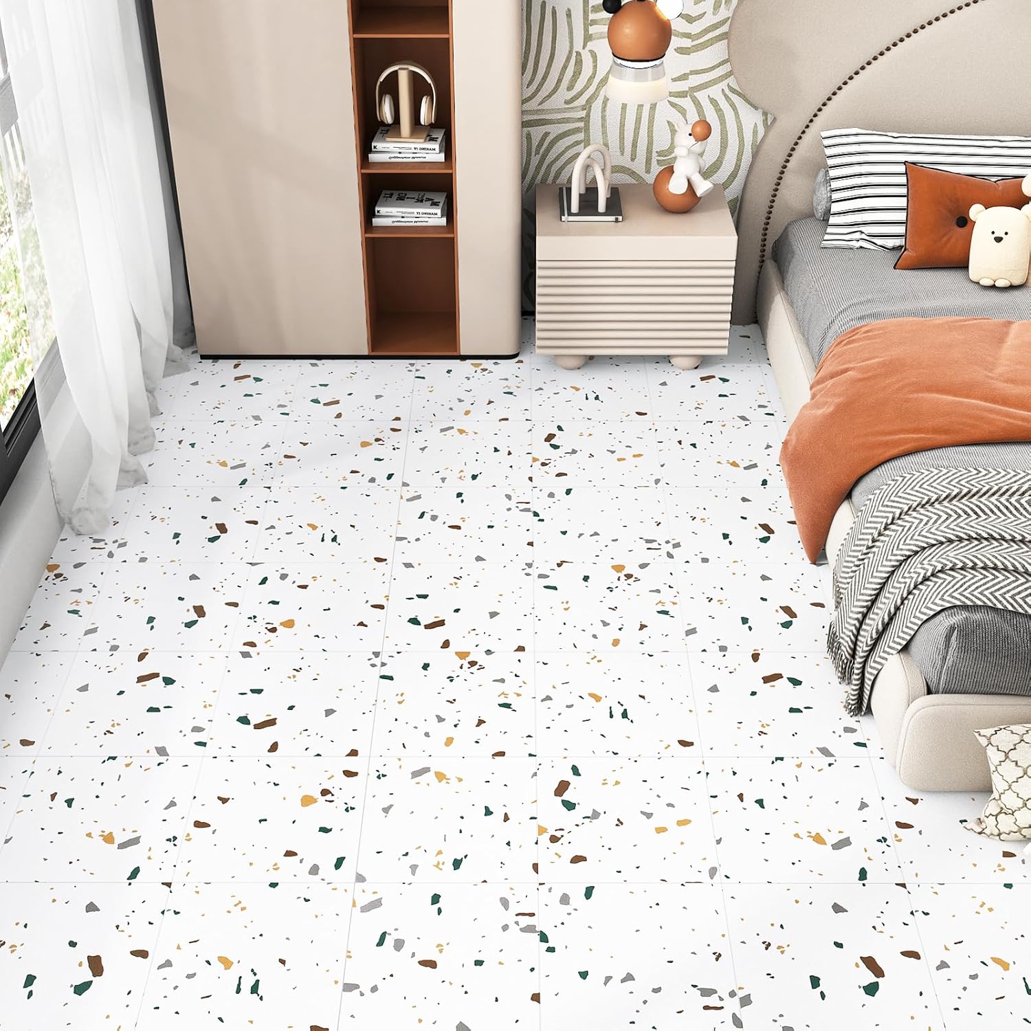 HotDecor Terrazzo Peel and Stick Floor Tile Bathroom 12x12 in Self Adhesive Vinyl Flooring ...