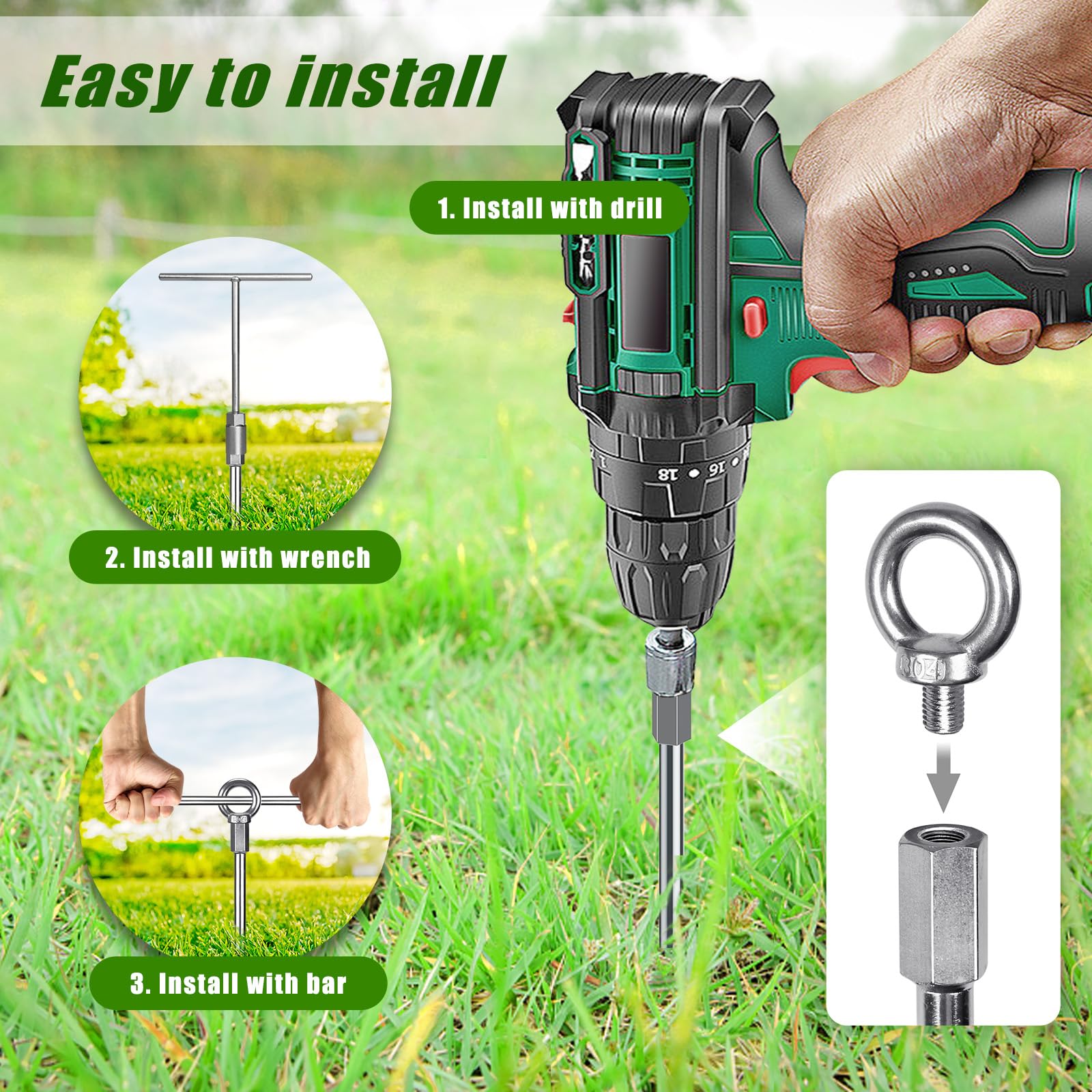 Dolibest Tent Peg Heavy Duty, 46cm Ground Anchor Screw Trampoline Stake ...