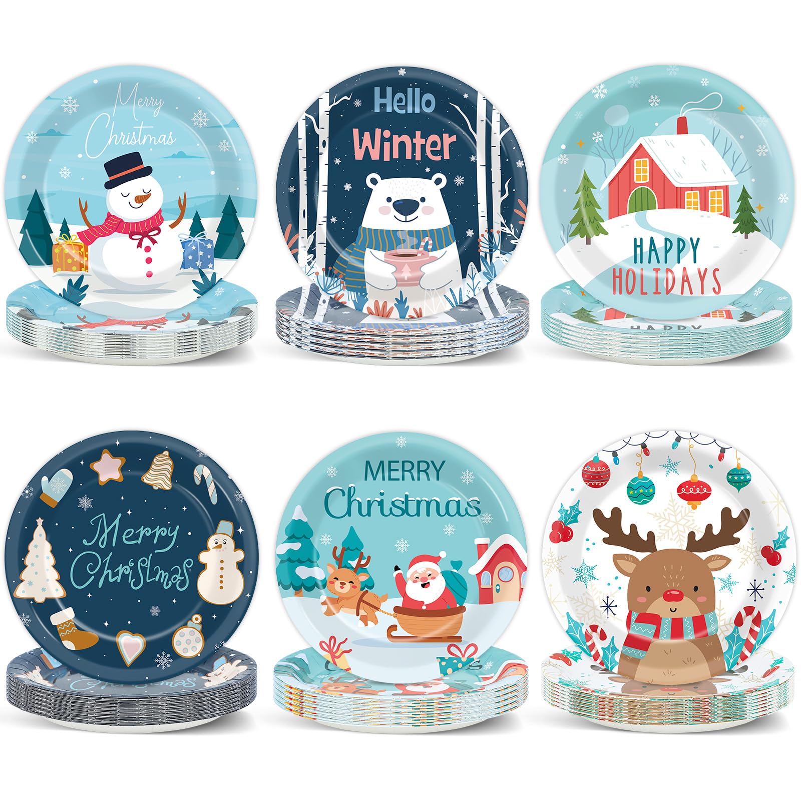 Amazon.com: Justforjoyful 48Pcs Christmas Party Plates Winter Party ...