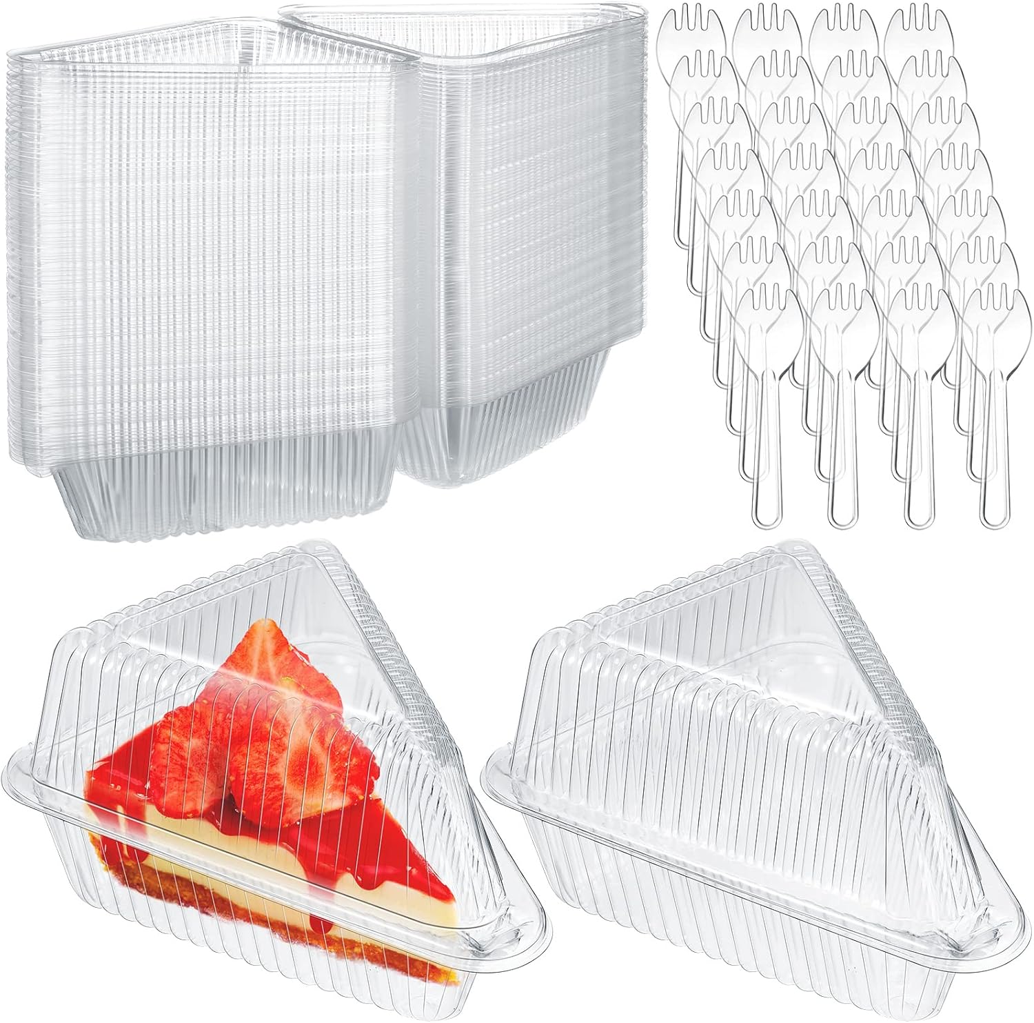 Amazon.com: 100 Pcs Cake Slice Plastic Containers with Lid and 100 ...