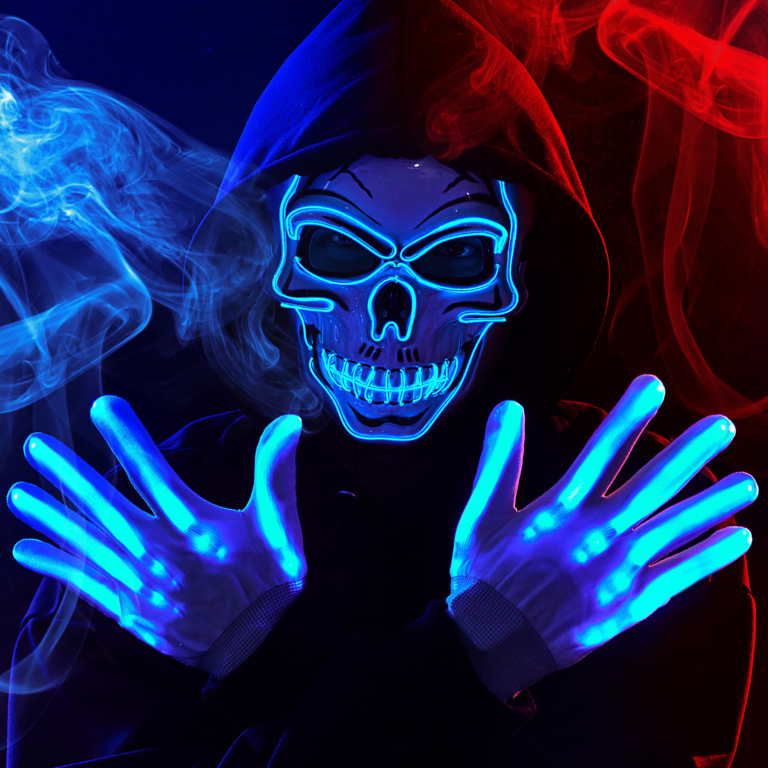Amazon.com: JOYIN Halloween LED Skull Mask with Light Up Gloves, Blue ...