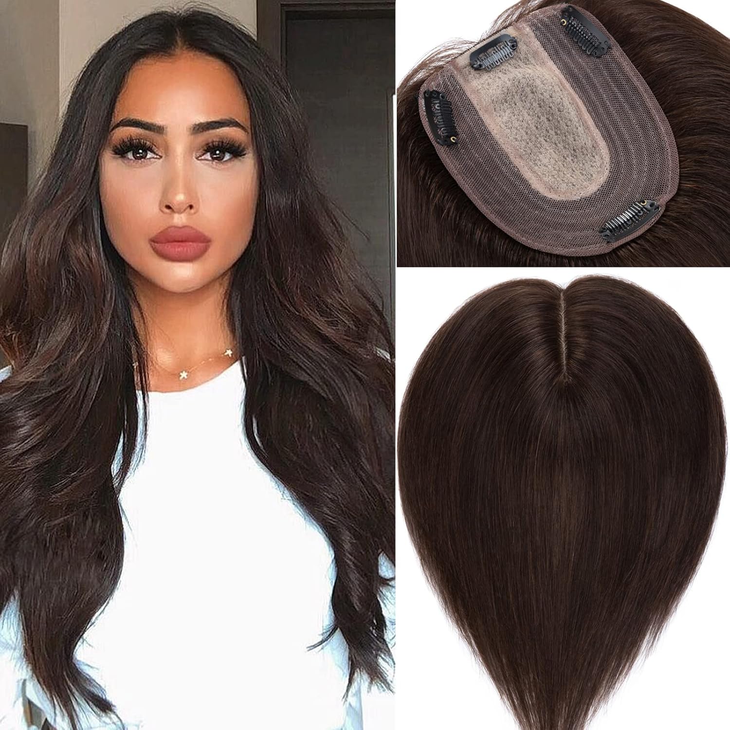 Amazon.com : S-noilite Silk Base Clip-in Topper for Women - Human Hair ...