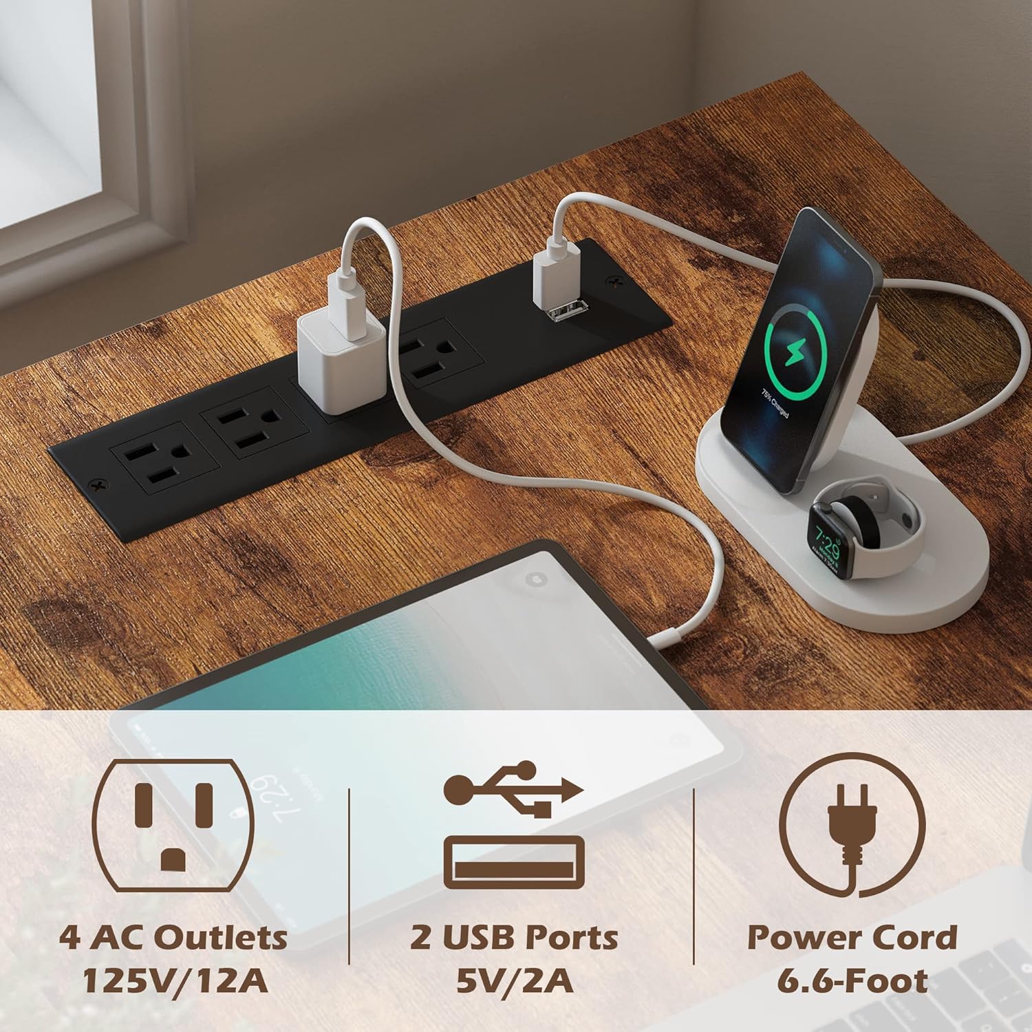 SUPERJARE L Shaped Desk with Power Outlets & LED Lights, Reversible ...