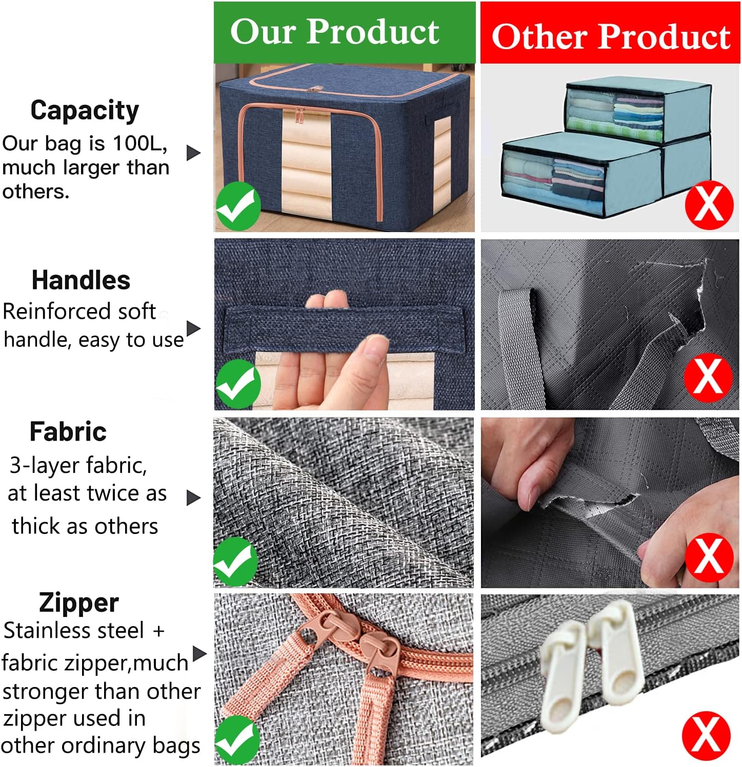 Large Capacity Clothes Storage Bags,Stackable Storage Organizer with ...