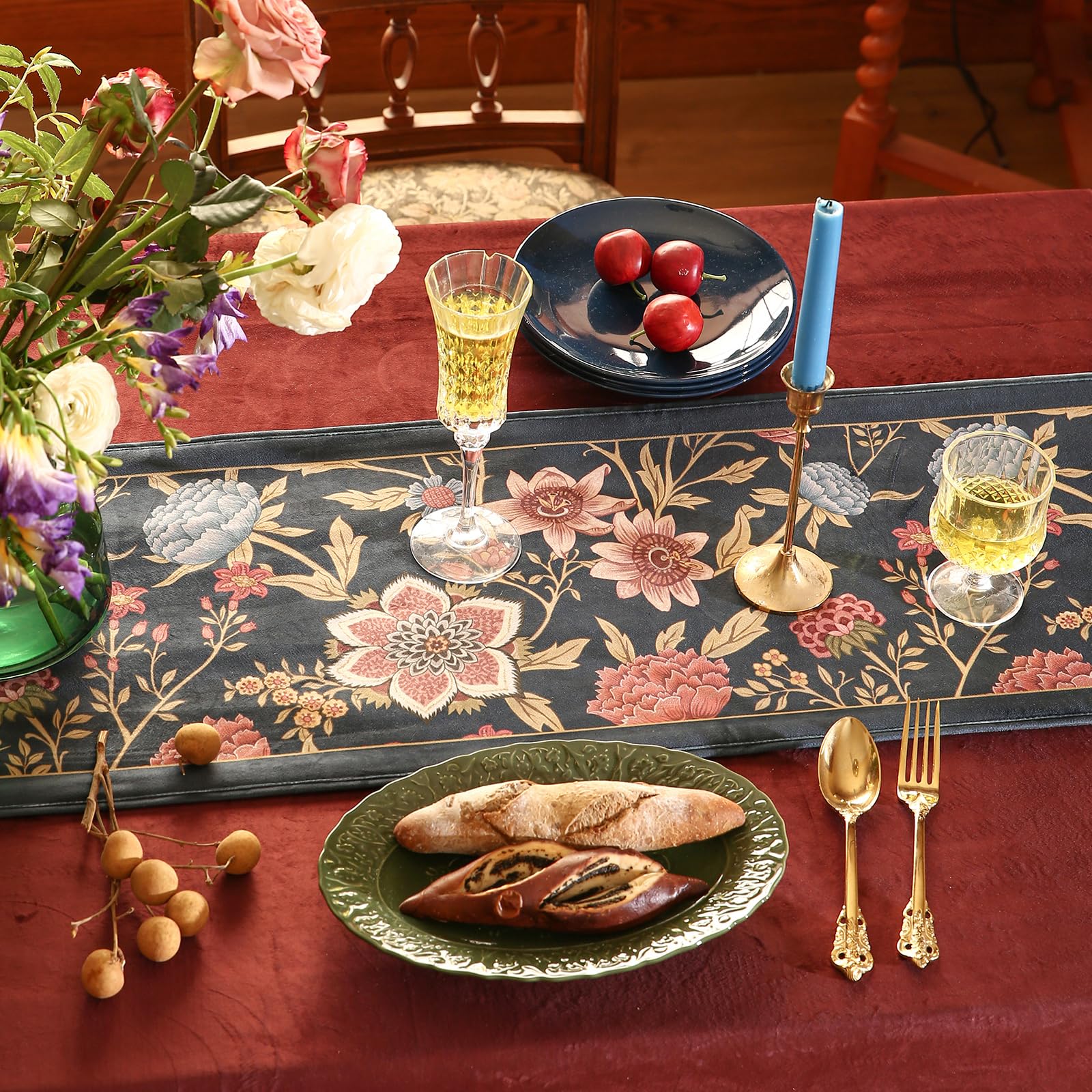 Amazon.com: patdrea Designer Vintage Black Floral Velvet Table Runner ...
