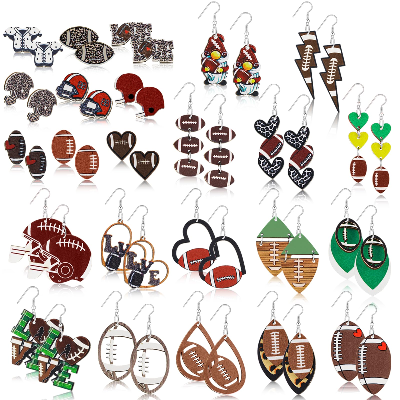 Amazon.com: Landical 24 Pairs Wooden Football Earrings Stud Football ...