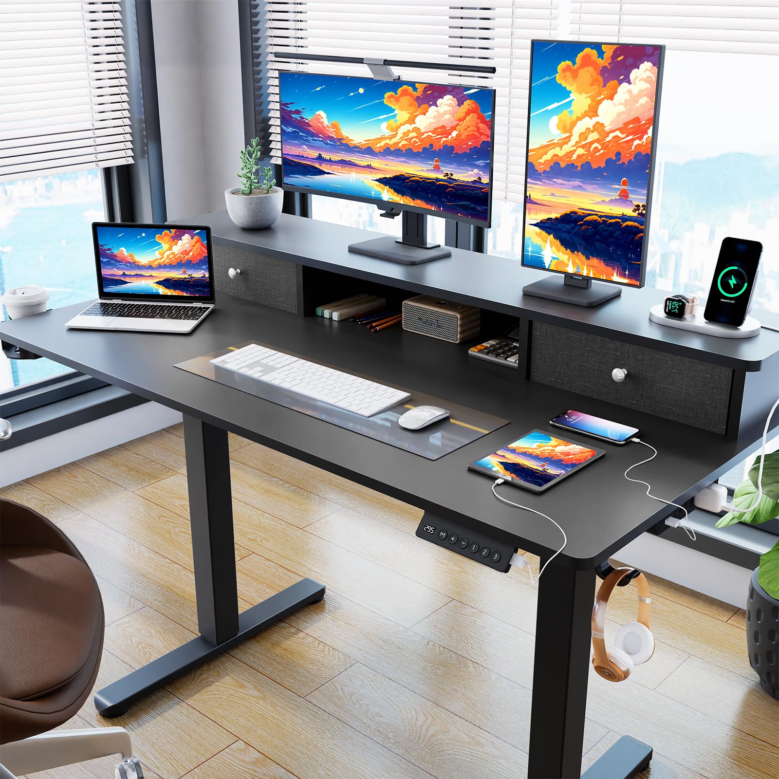 Snapklik.com : Vabches Electric Standing Desk Adjustable Height, LED ...