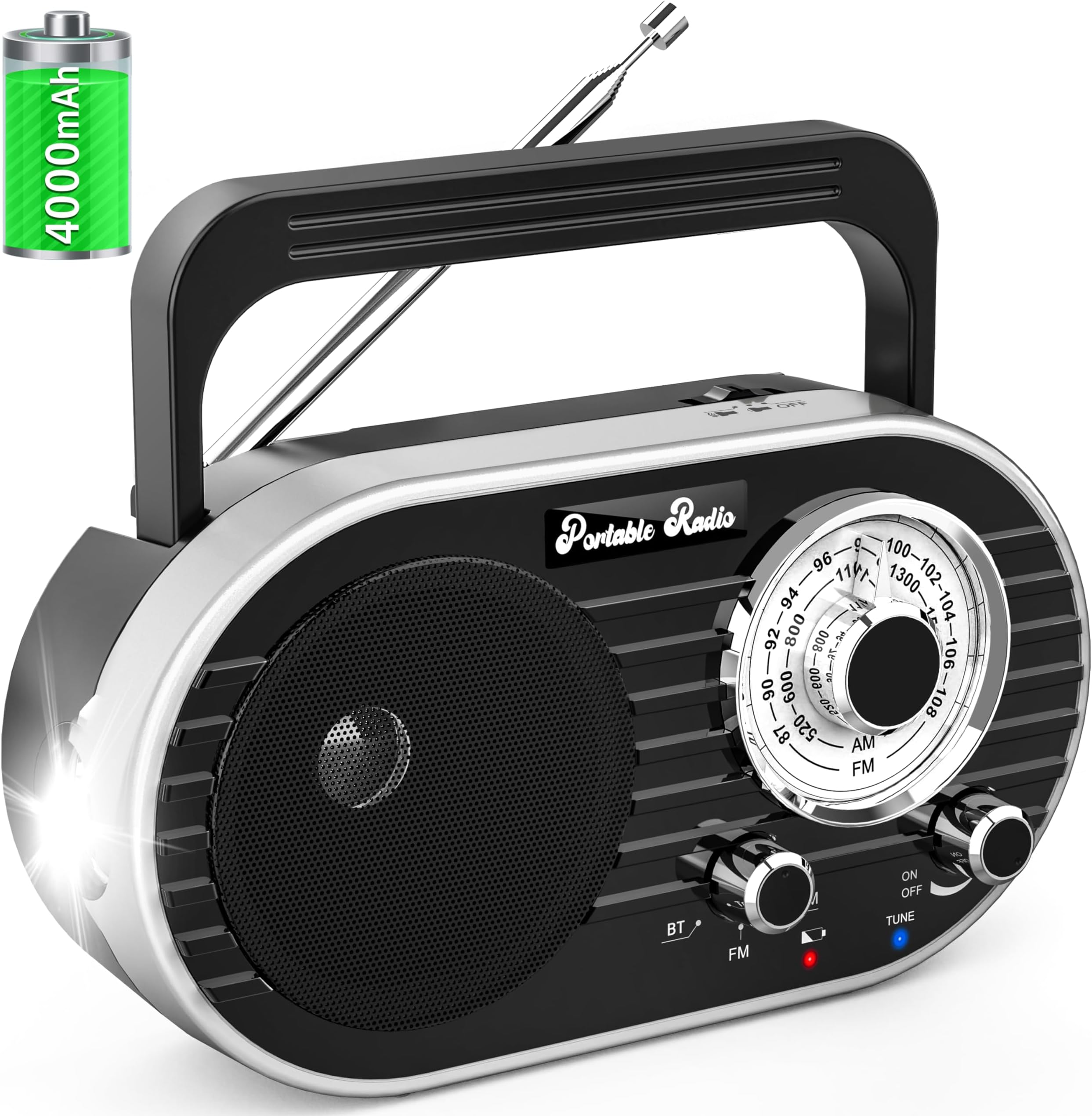 Amazon.com: Portable AM FM SW Radio with Bluetooth,4000mAh Rechargeable ...